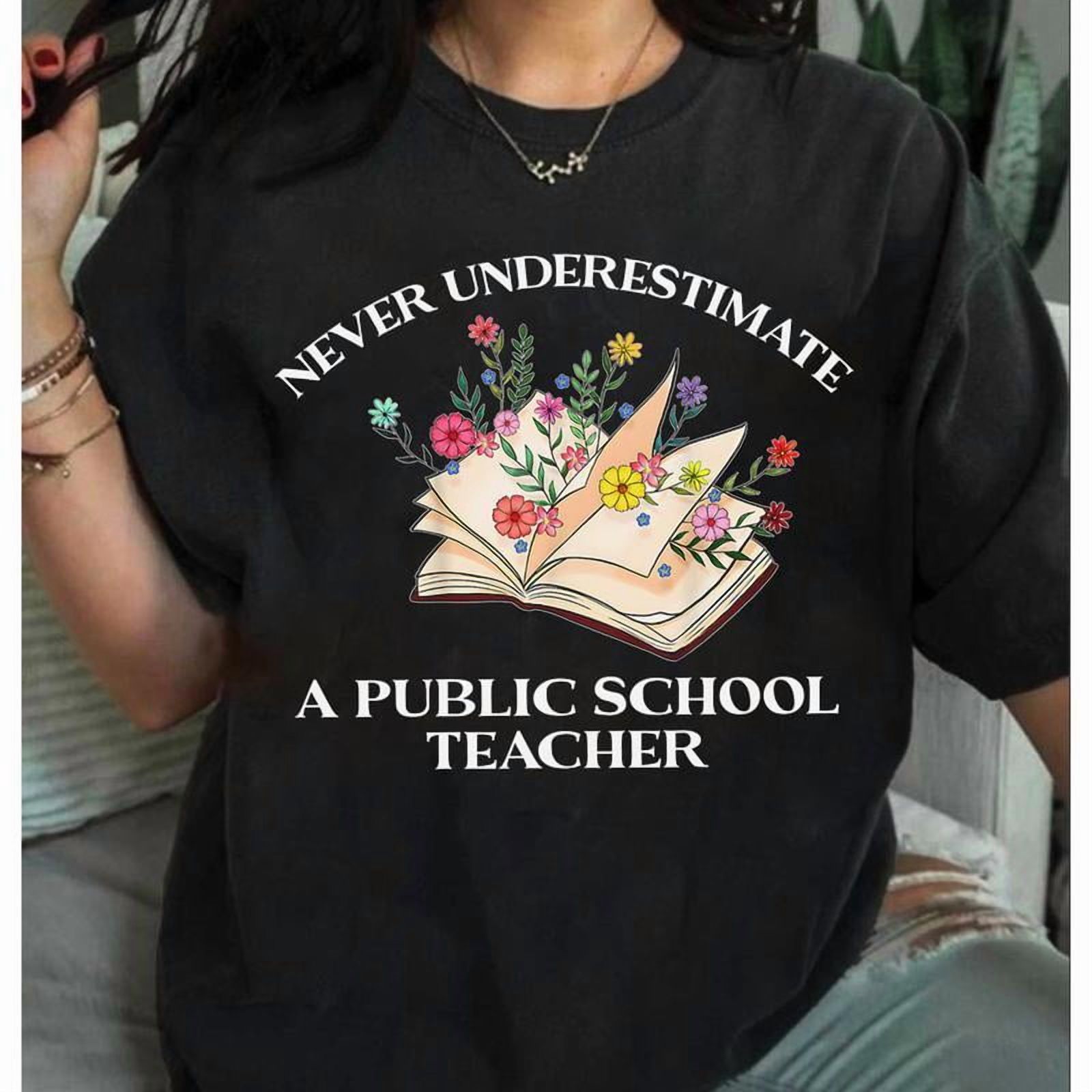 Edgy Education Meets Style T - Shirt Flower - Book & Teacher Slogan – A ...