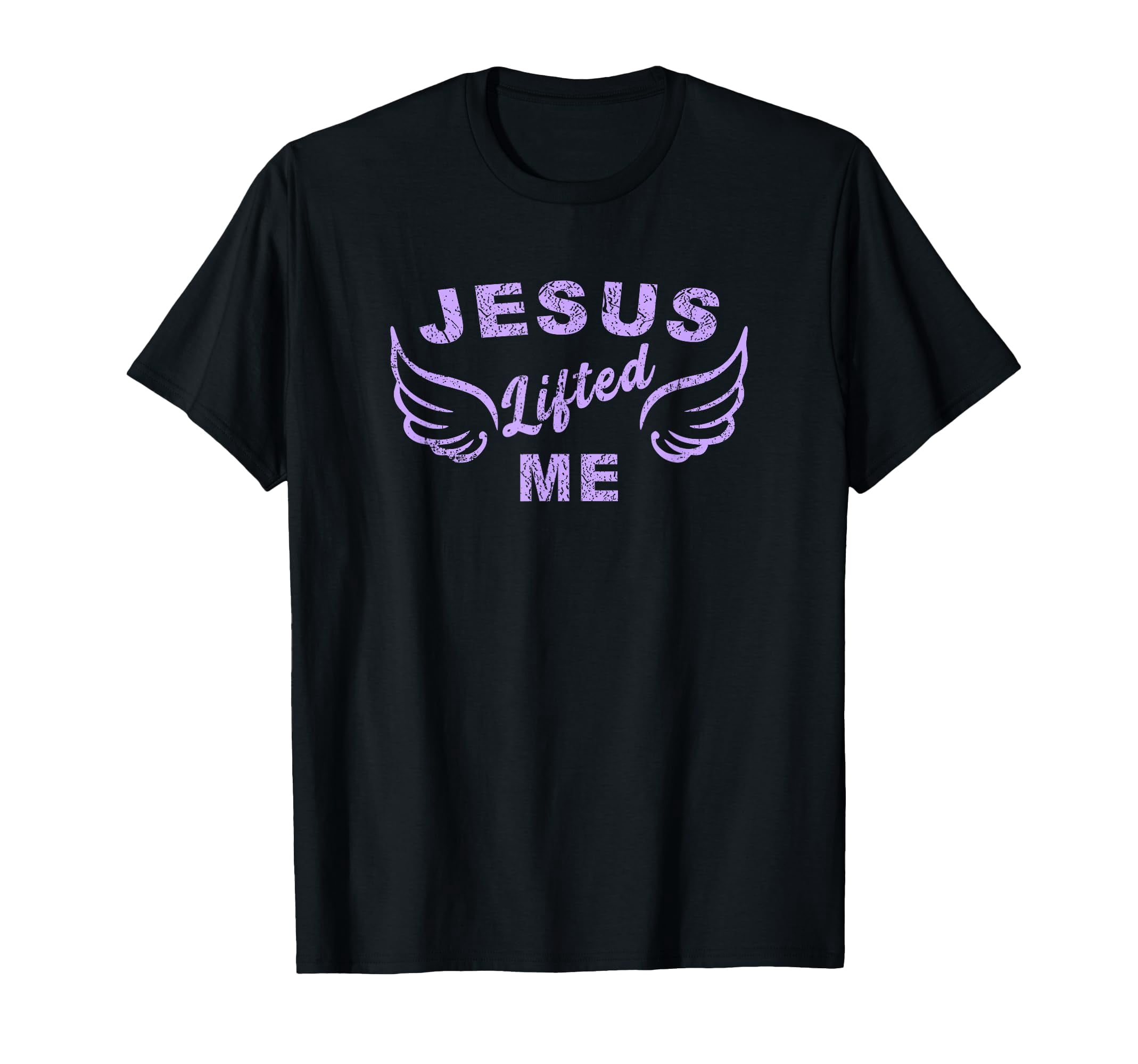 Edgy Glittery Purple Wing Design Jesus Lifted Me T-Shirt for Faith ...
