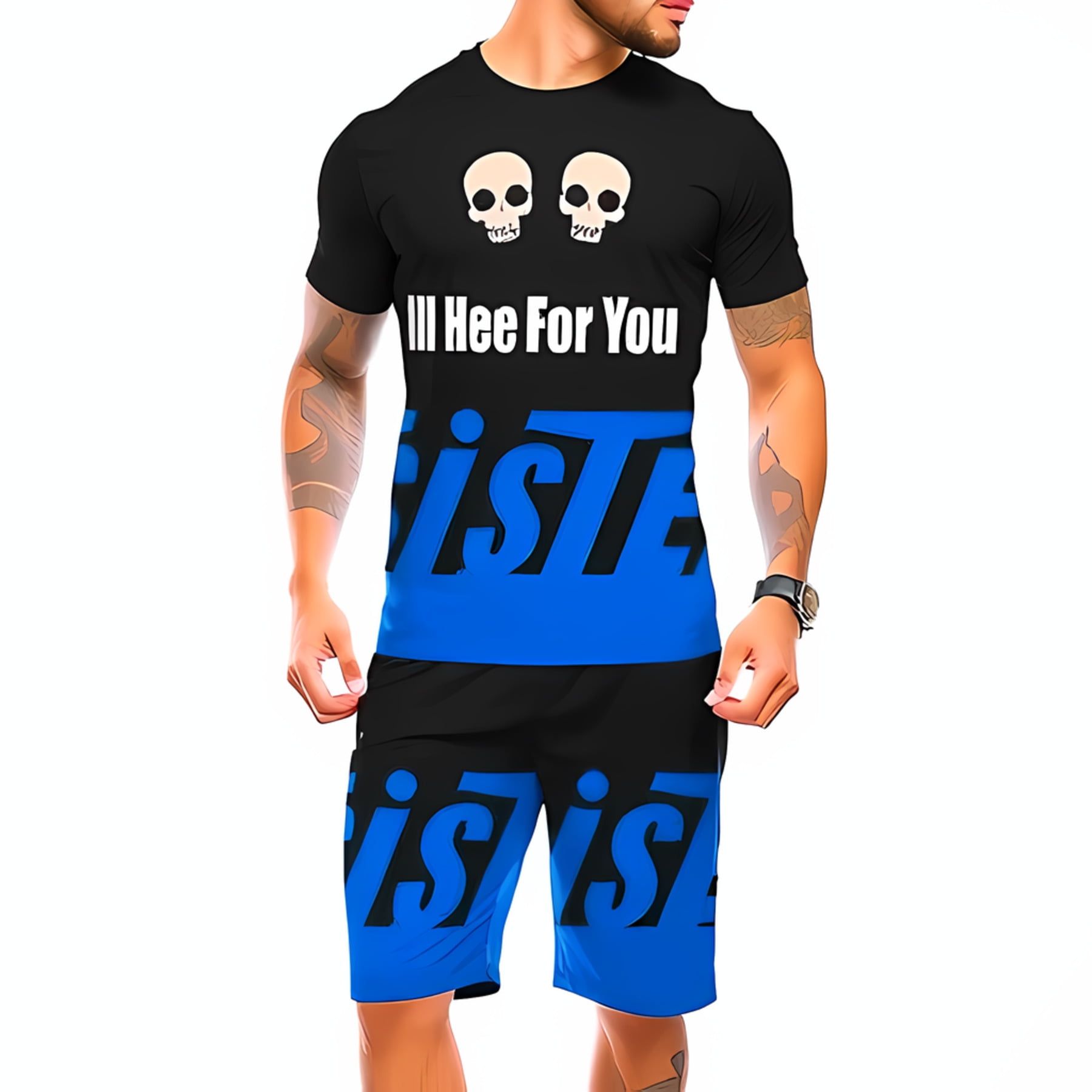 Edgy Graphic T-Shirt and Blue Shorts Set with 'Sister' Text - Trendy ...