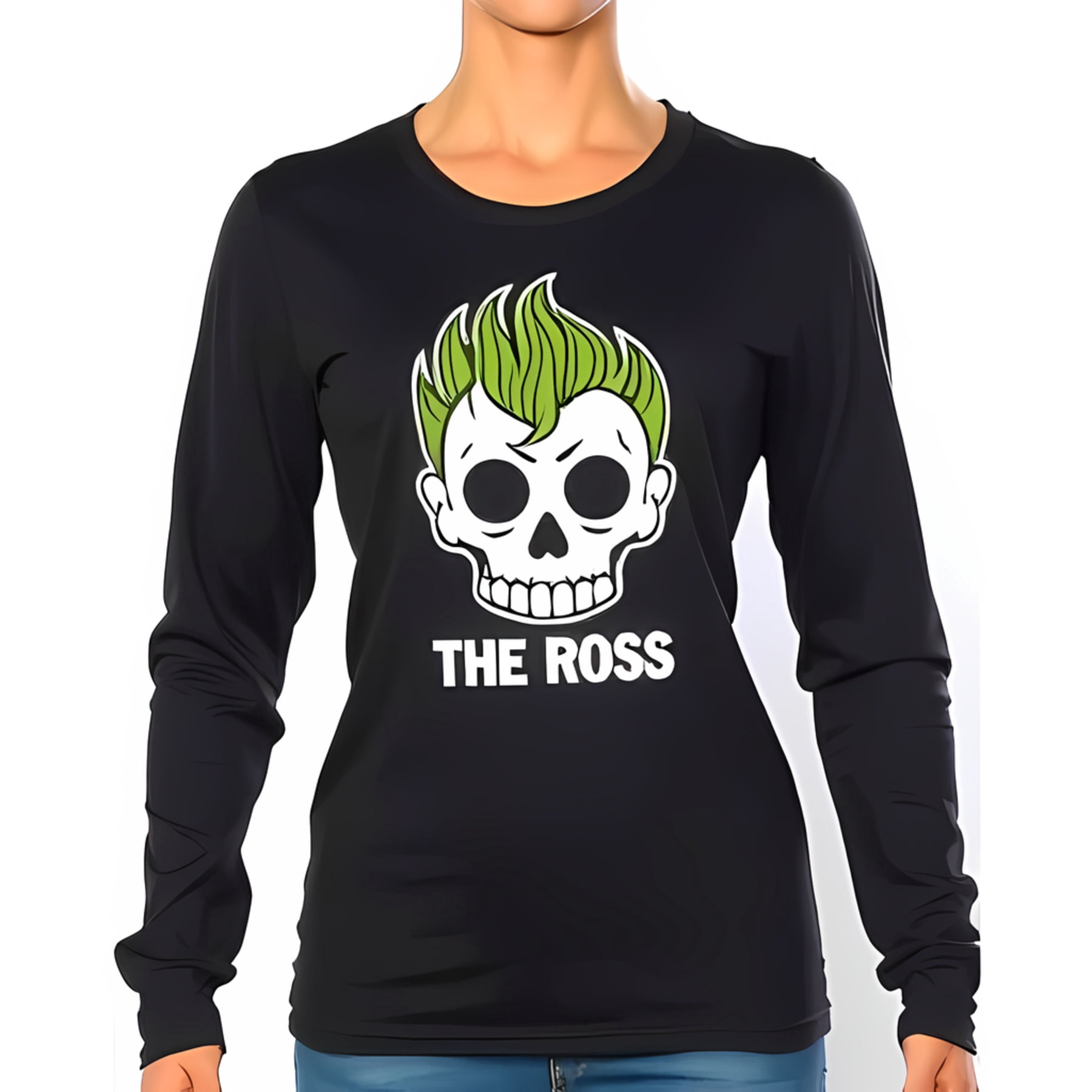 Edgy Long Sleeve T-Shirt with Cartoon & Green Spiky Hair - "THE ROSS ...