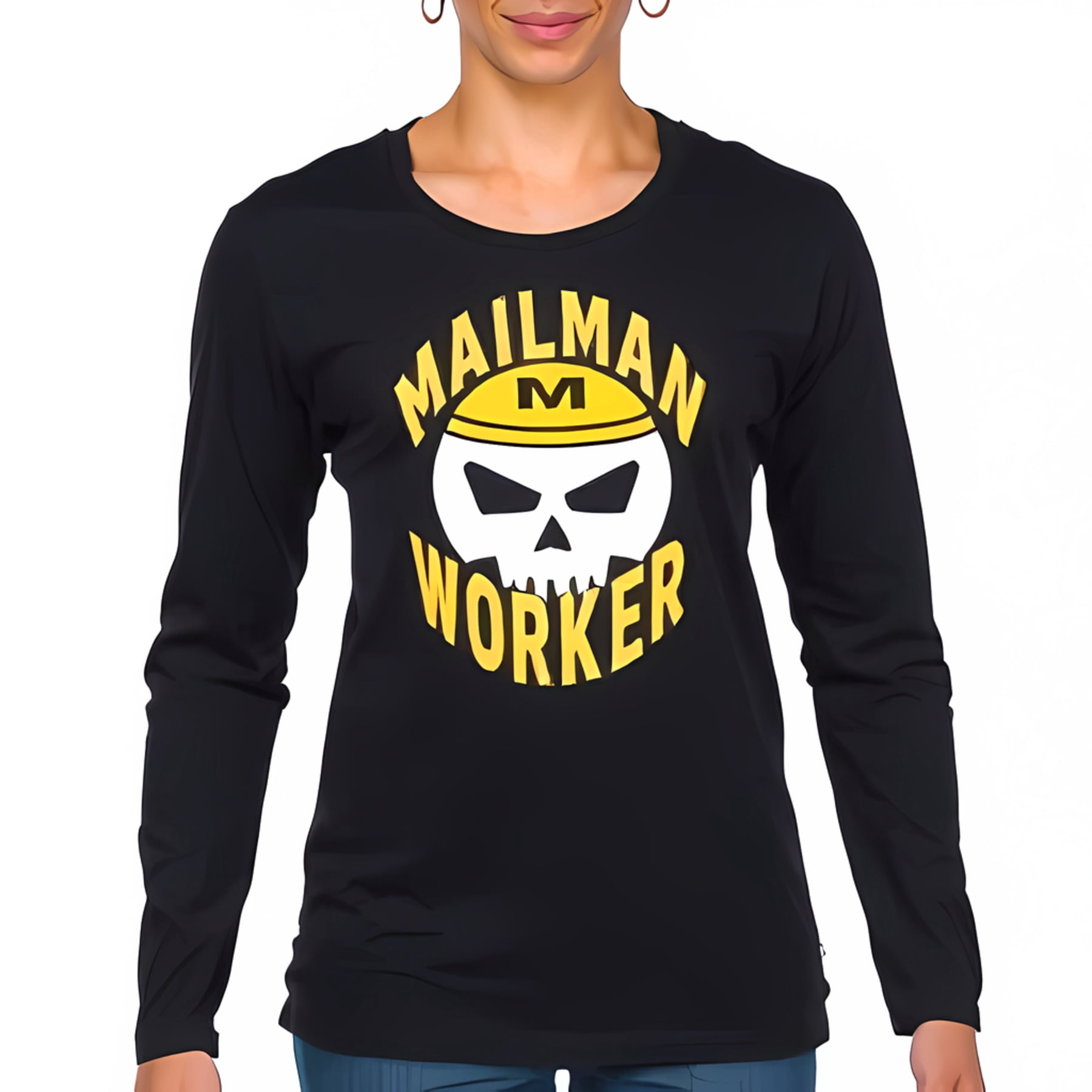 Edgy Long Sleeve T-Shirt with in Yellow Mail Hat & Bold 'MAILMAN WORKER ...