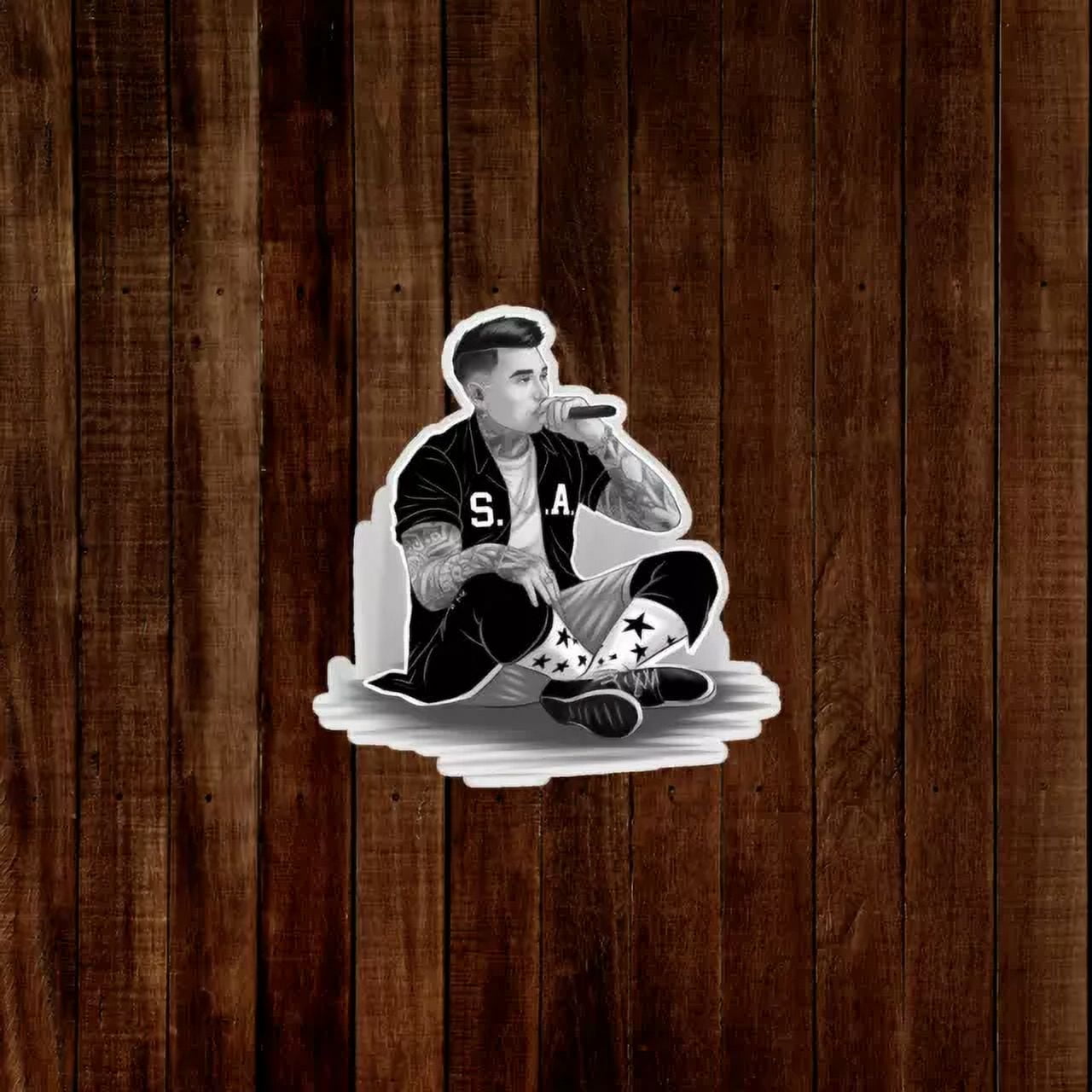 Edgy Monochrome Rapper Sticker - Cool Tattoo Style Vinyl Decalphone ...