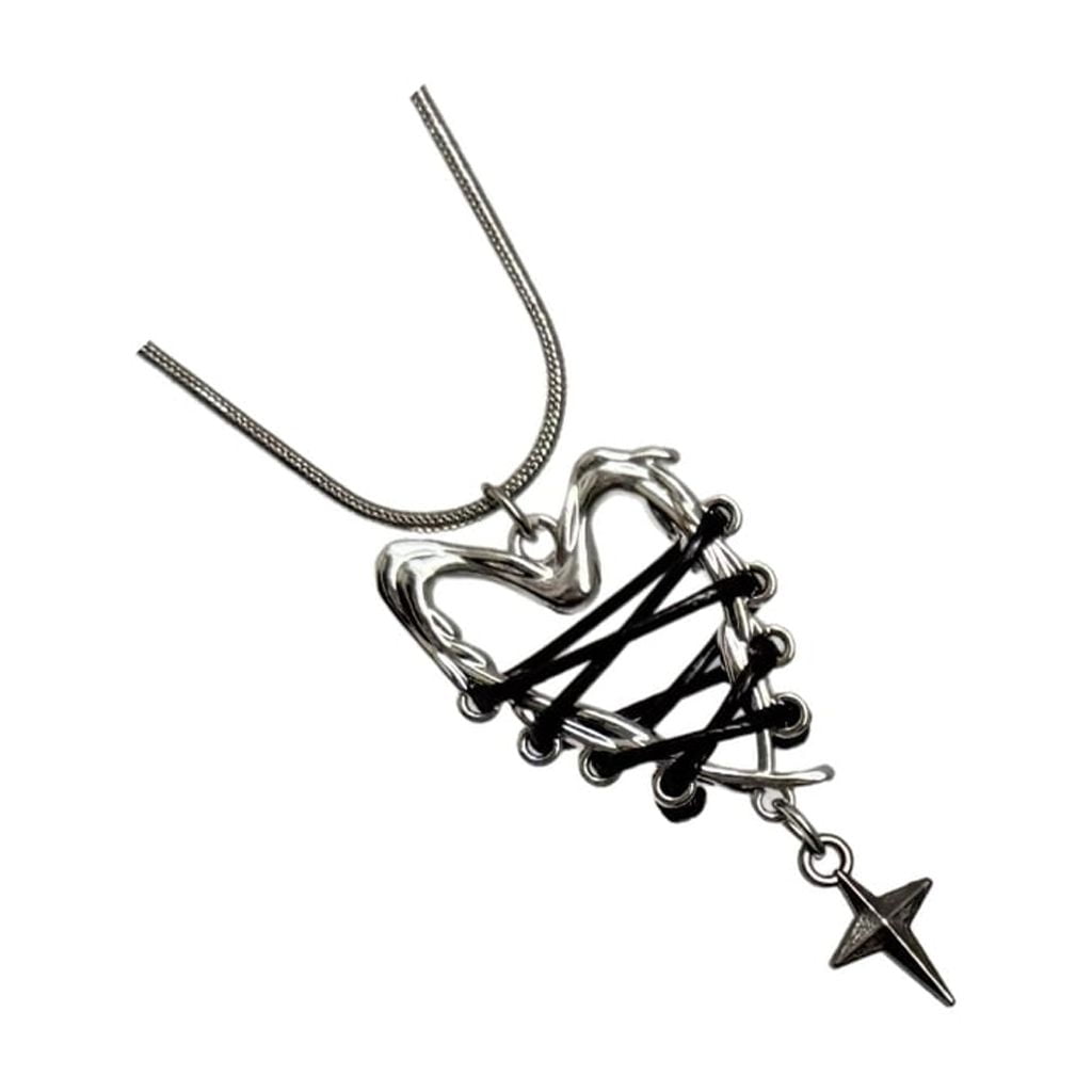 Edgy Necklace Black Rope Chain Gothic Heart Charm Pendant Neckwear Punk ...
