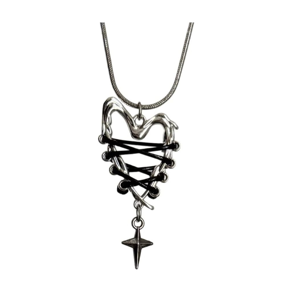 Edgy Necklace Black Rope Chain Gothic Heart Charm Pendant Neckwear Punk ...