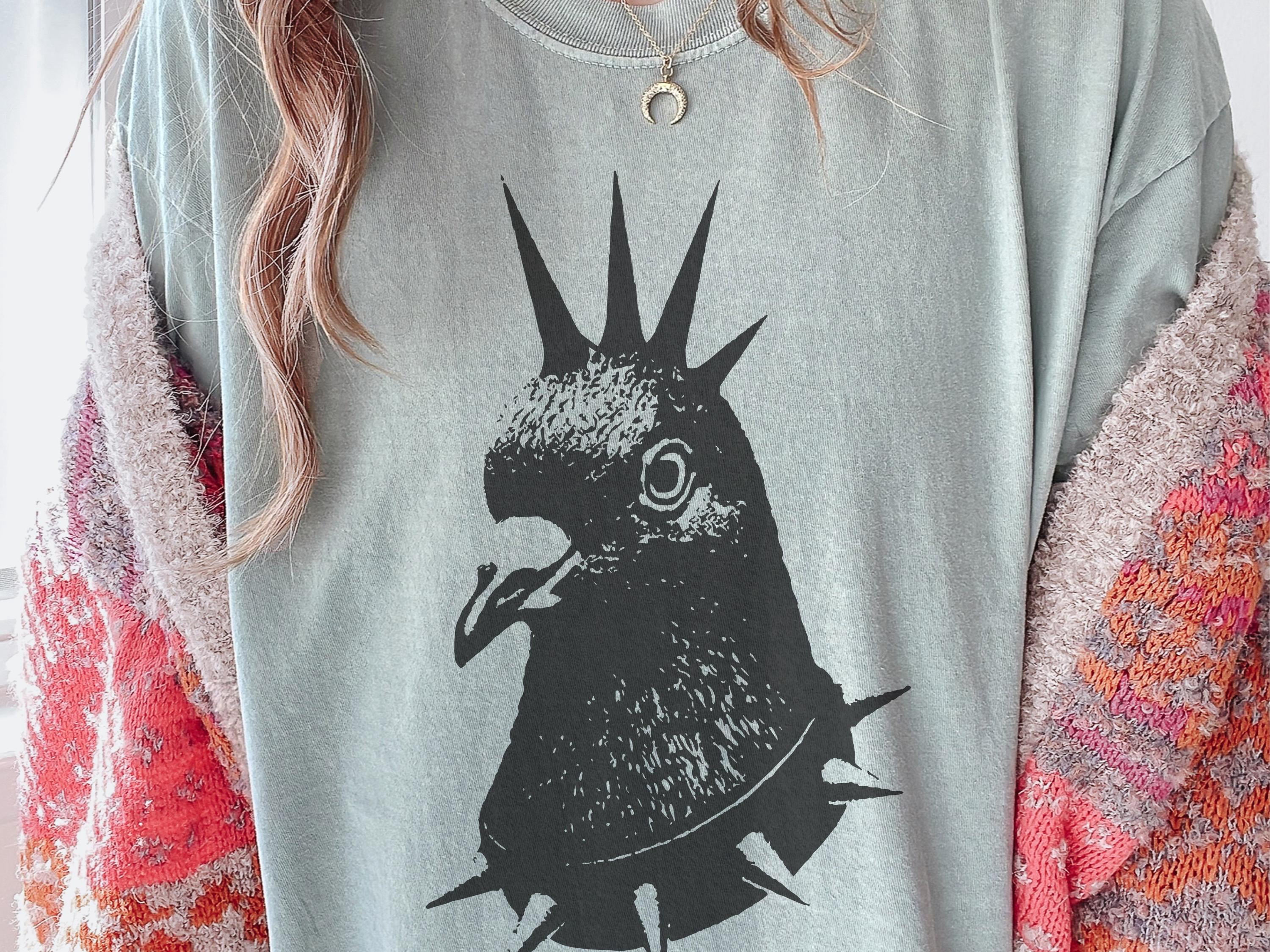 Edgy Punk Pigeon Graphic T-Shirt – Funny Urban Bird Tee with Mohawk ...