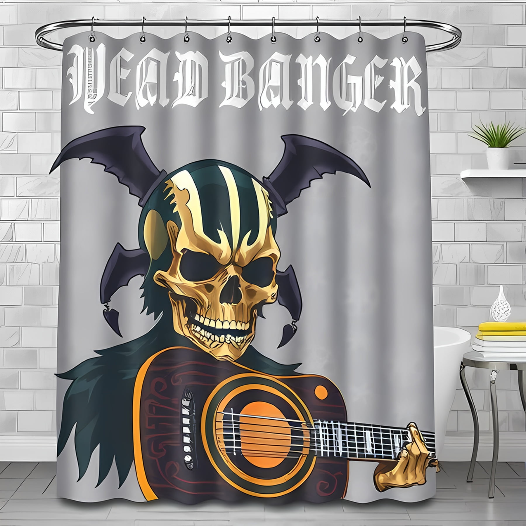 Edgy Shower Curtain with Bat Wings & Guitar - "Dead Banger" Gothic ...