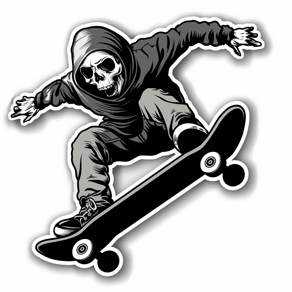 Edgy Skeleton Skater Car Sticker – Grim Reaper on Skateboard Vinyl ...