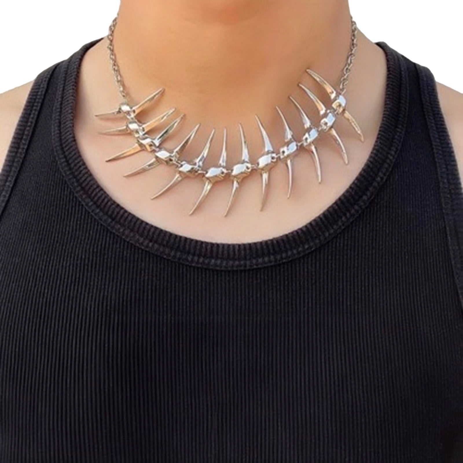 Edgy Thorn Fishbone Collar Necklace Adjustable Chain Surrealist Jewelry ...