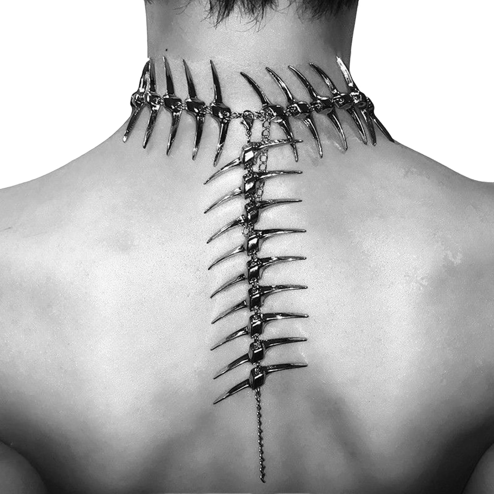 Edgy Thorn Fishbone Collar Necklace Adjustable Chain Surrealist Jewelry ...
