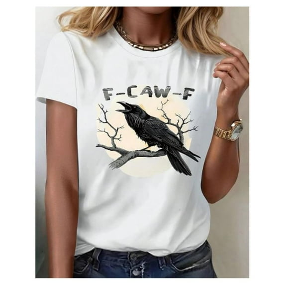 Edgy Unisex Raven Graphic Tee – Lightweight 220g Cotton, Casual Loose ...