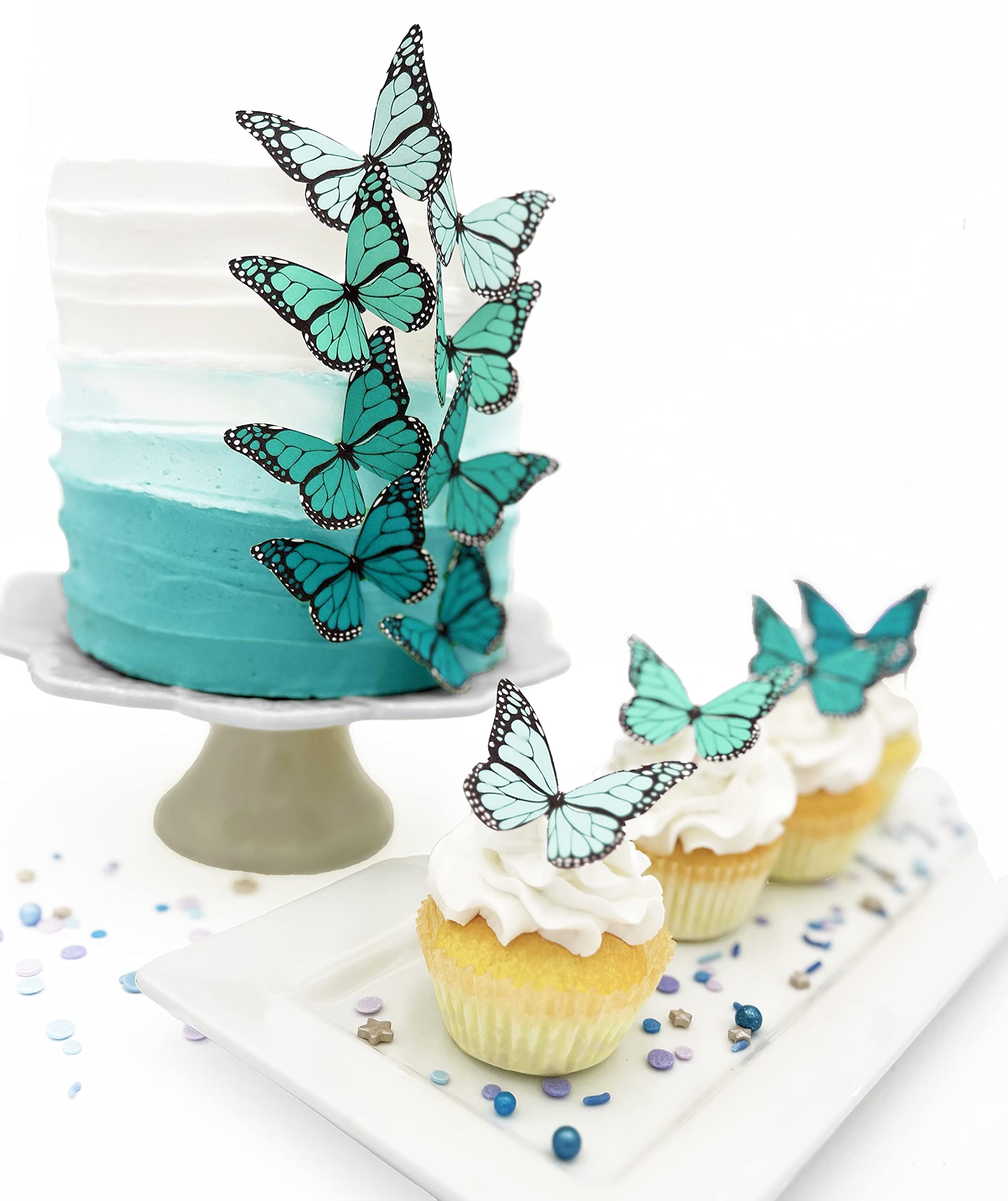 Edible Butterflies - Ombre Monarchs Turquoise- Set of 12 - Cake and ...
