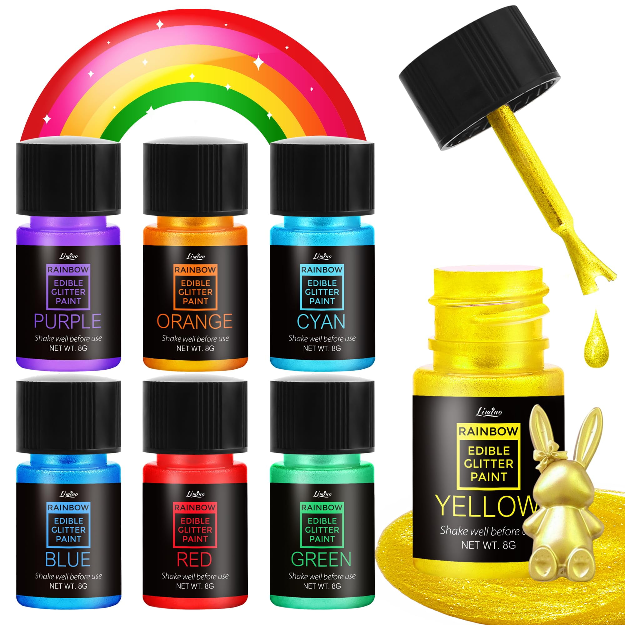 Edible Glitter Paint - Rainbow Food SMRGrade Metallic Glitter Paint for ...