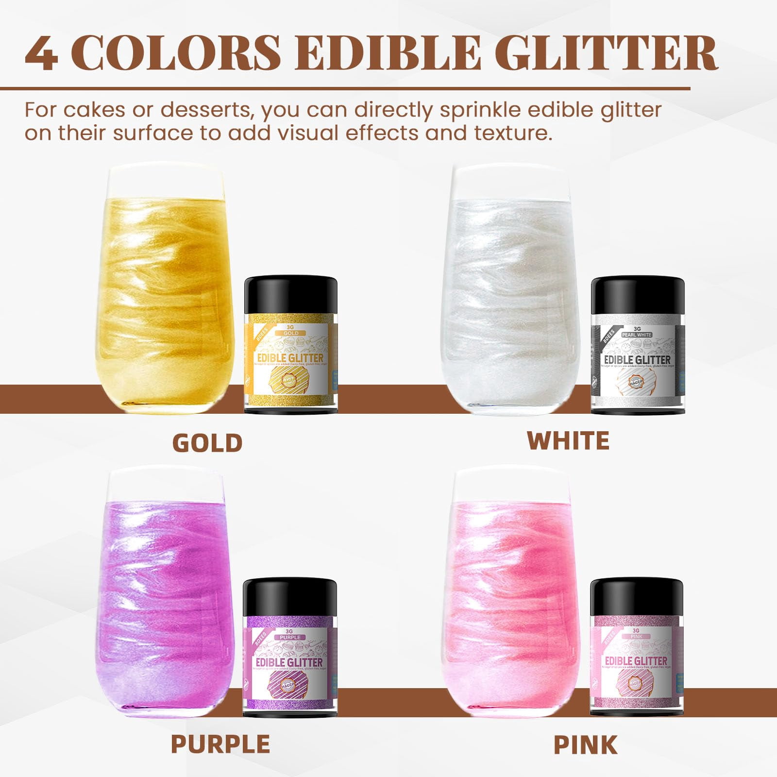 Edible Glitter Set TWE5 - 4 Colors Food Grade Edible Drink Glitter for ...