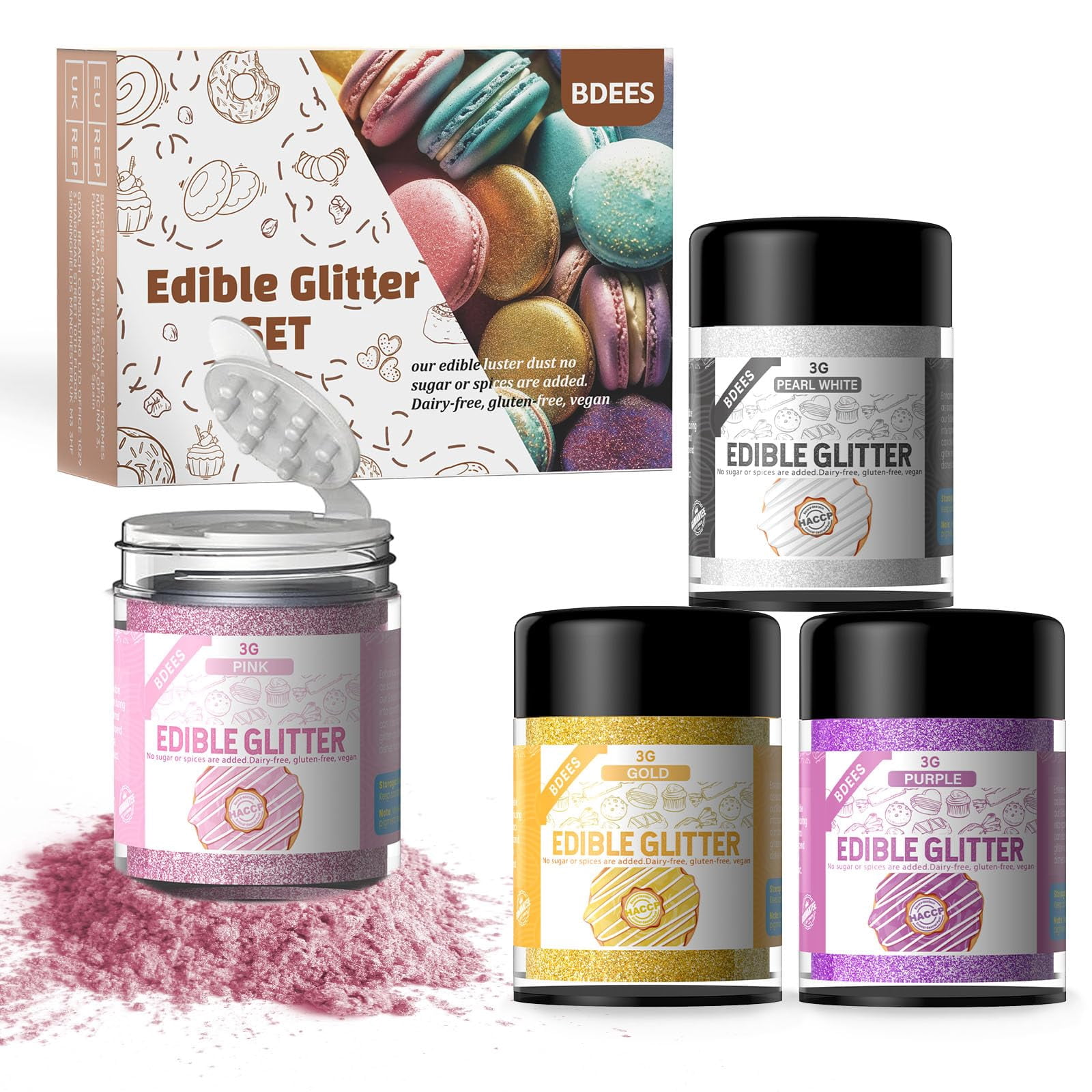 Edible Glitter Set TWE5 - 4 Colors Food Grade Edible Drink Glitter for ...