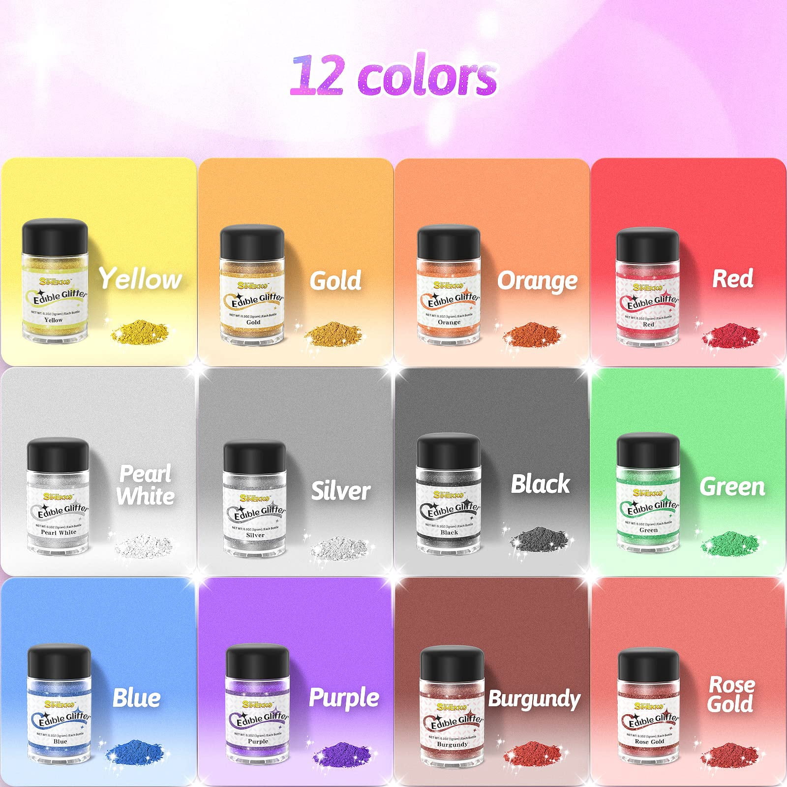 Edible Glitter for TWE5 Cocktails, 12 Colors Easter Decorations Edible ...
