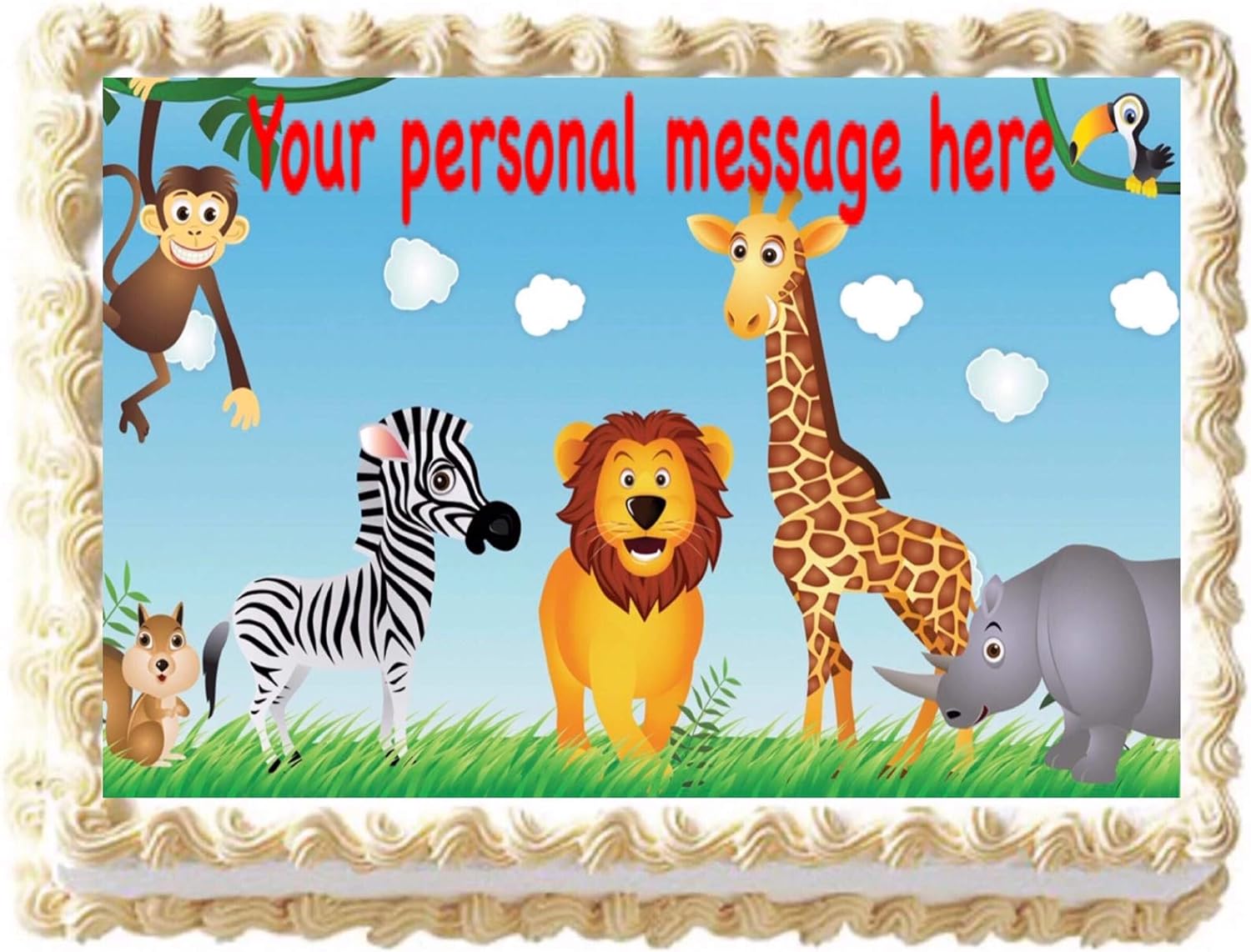 Edible Zoo Cute Animals Birthday Party Cake Topper Image Decoration ...