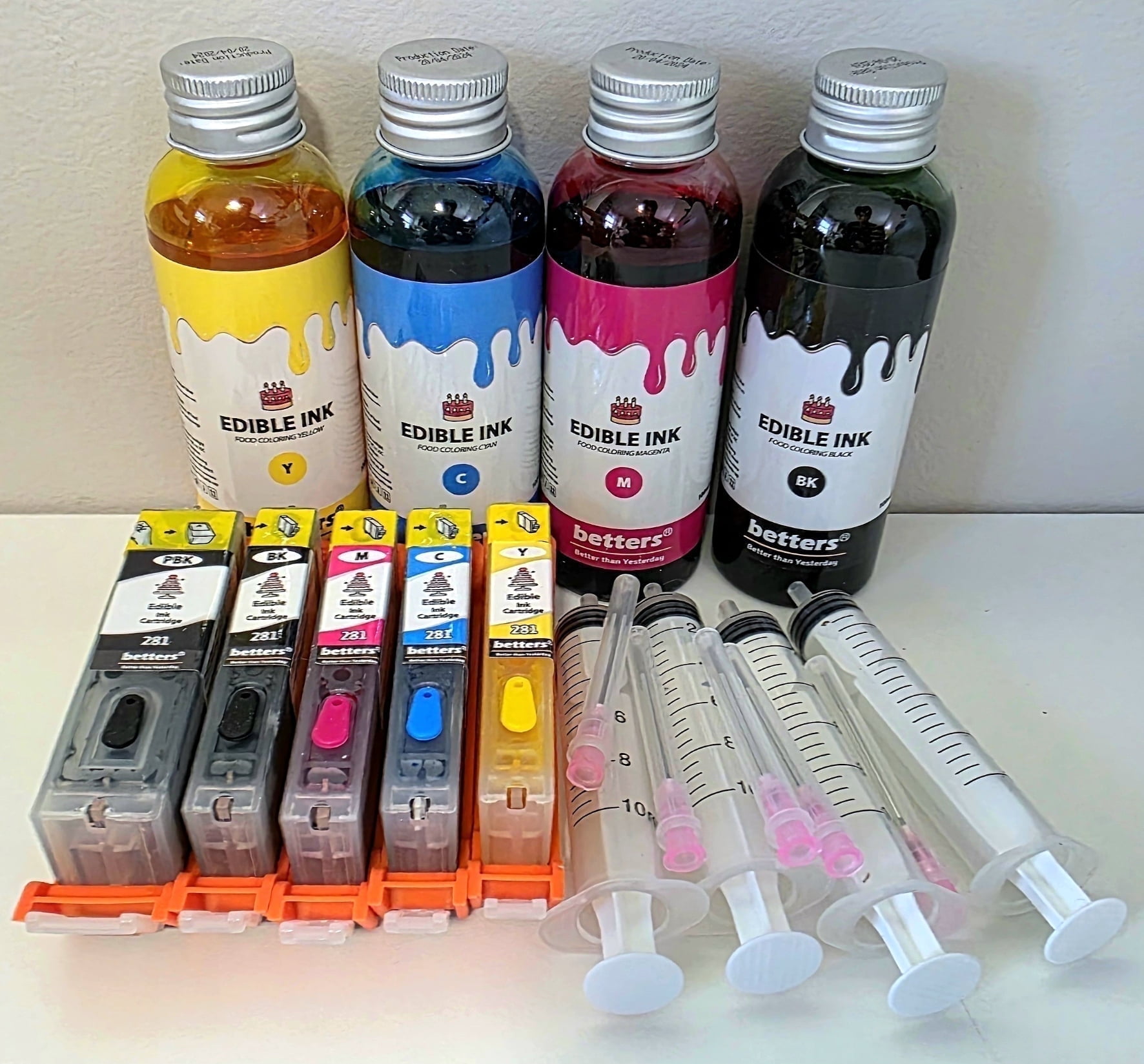 Edible ink Bundle Set (Refill edible ink 4 bottles & Canon Edible ink PGI 280XXL / CLI 281XXL ...