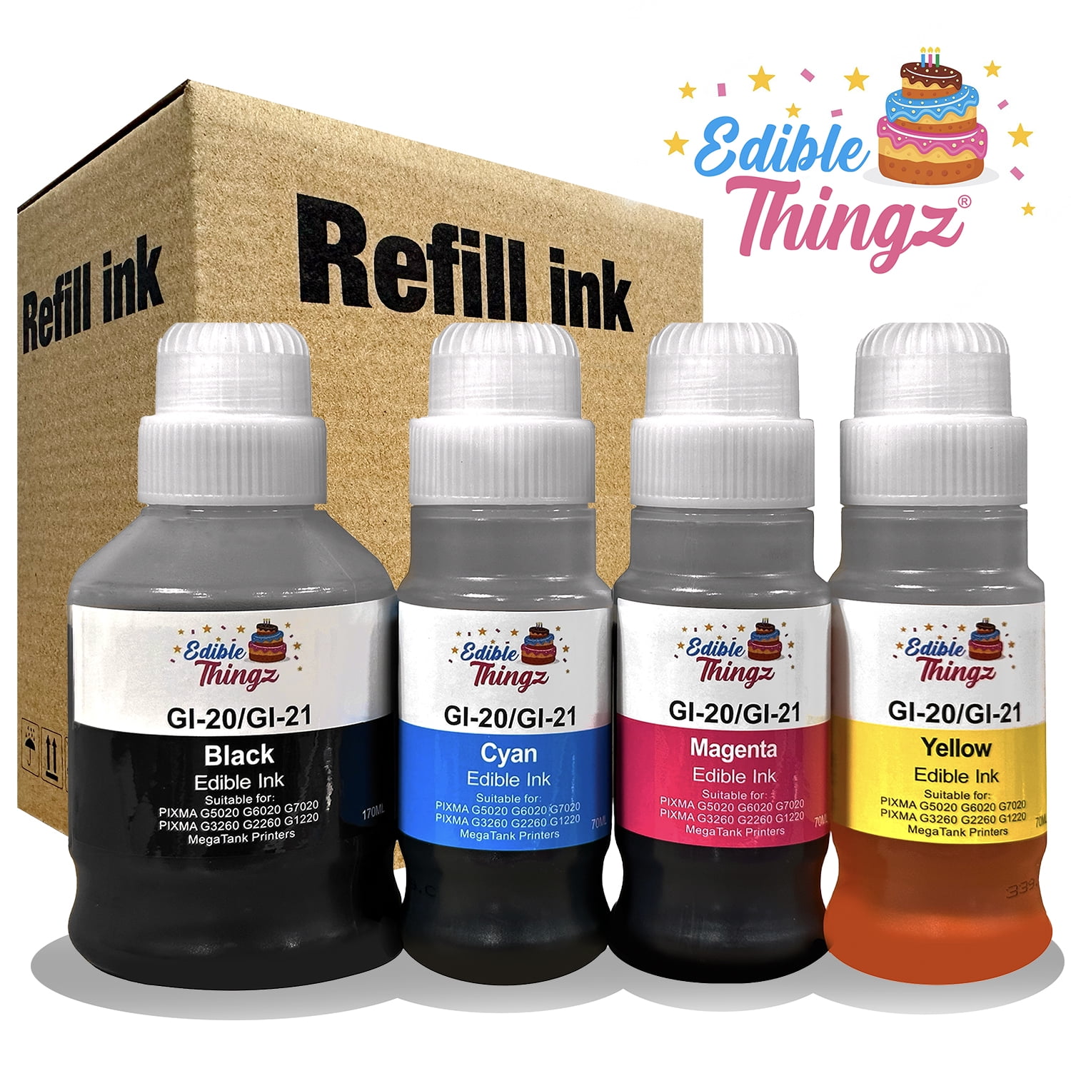 EdibleThingz Cake Ink Refill for Canon Megatank G7020-G1220 (1 Black, 1 ...