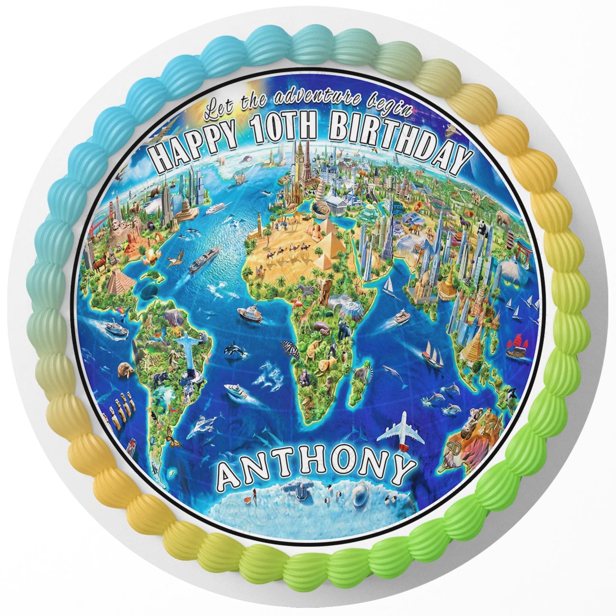 Ediblecaketopper 3d World Map Edible Image Cake Topper Personalized ...