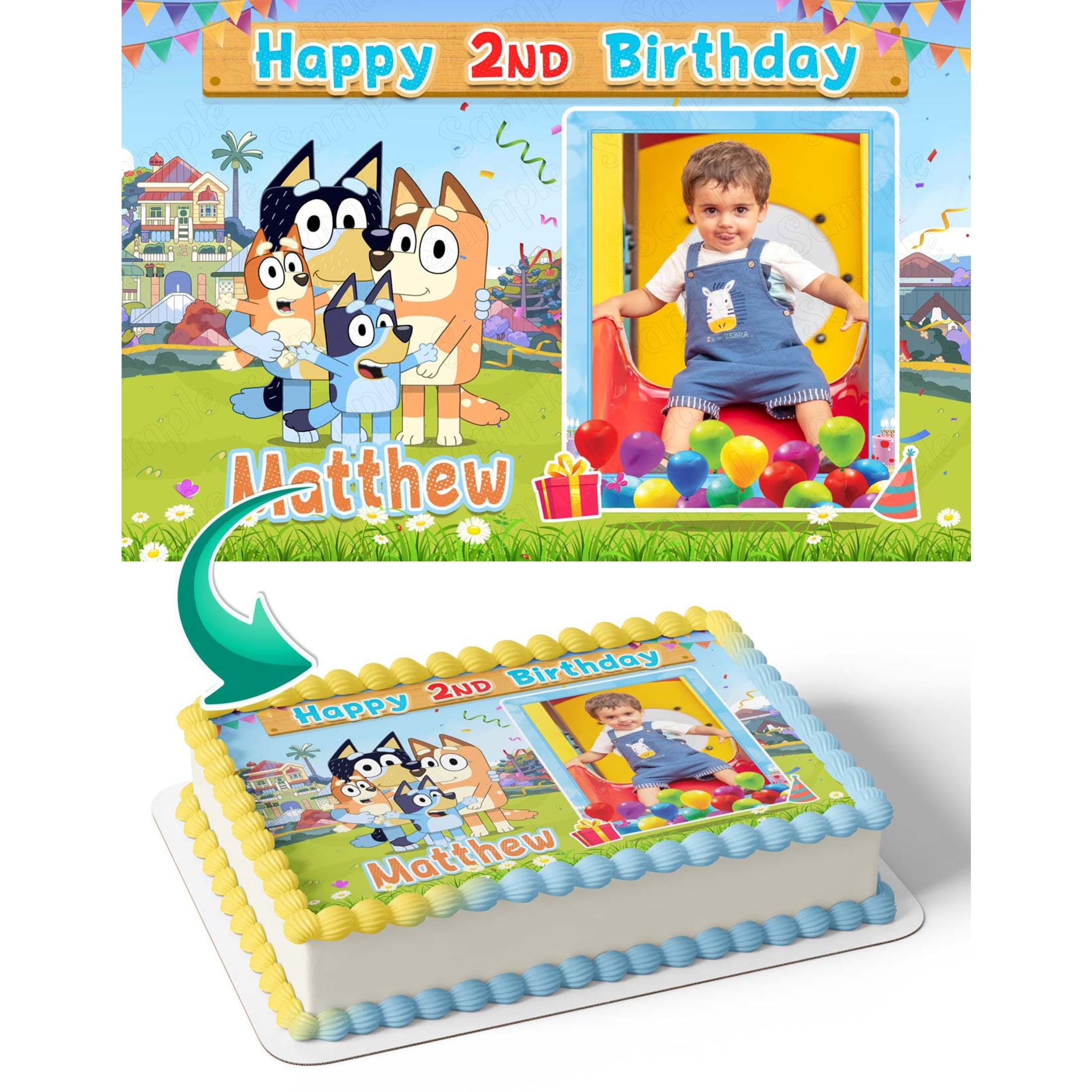 Ediblecaketopper Bluey V2 Photo Frame Edible Cake Topper Image - 8 In ...