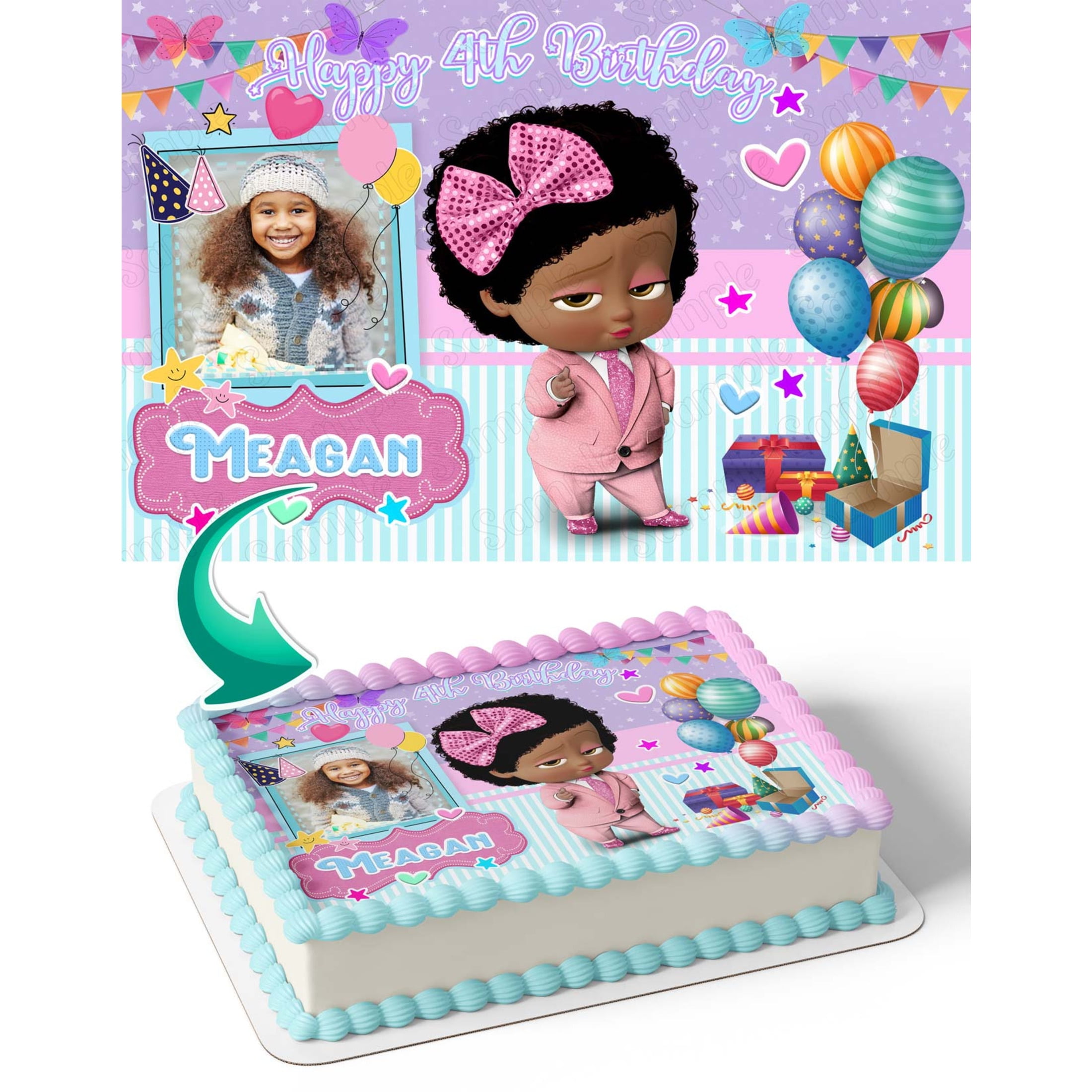 Ediblecaketopper Boss Baby Girl African American Afro Baby Cute Photo ...