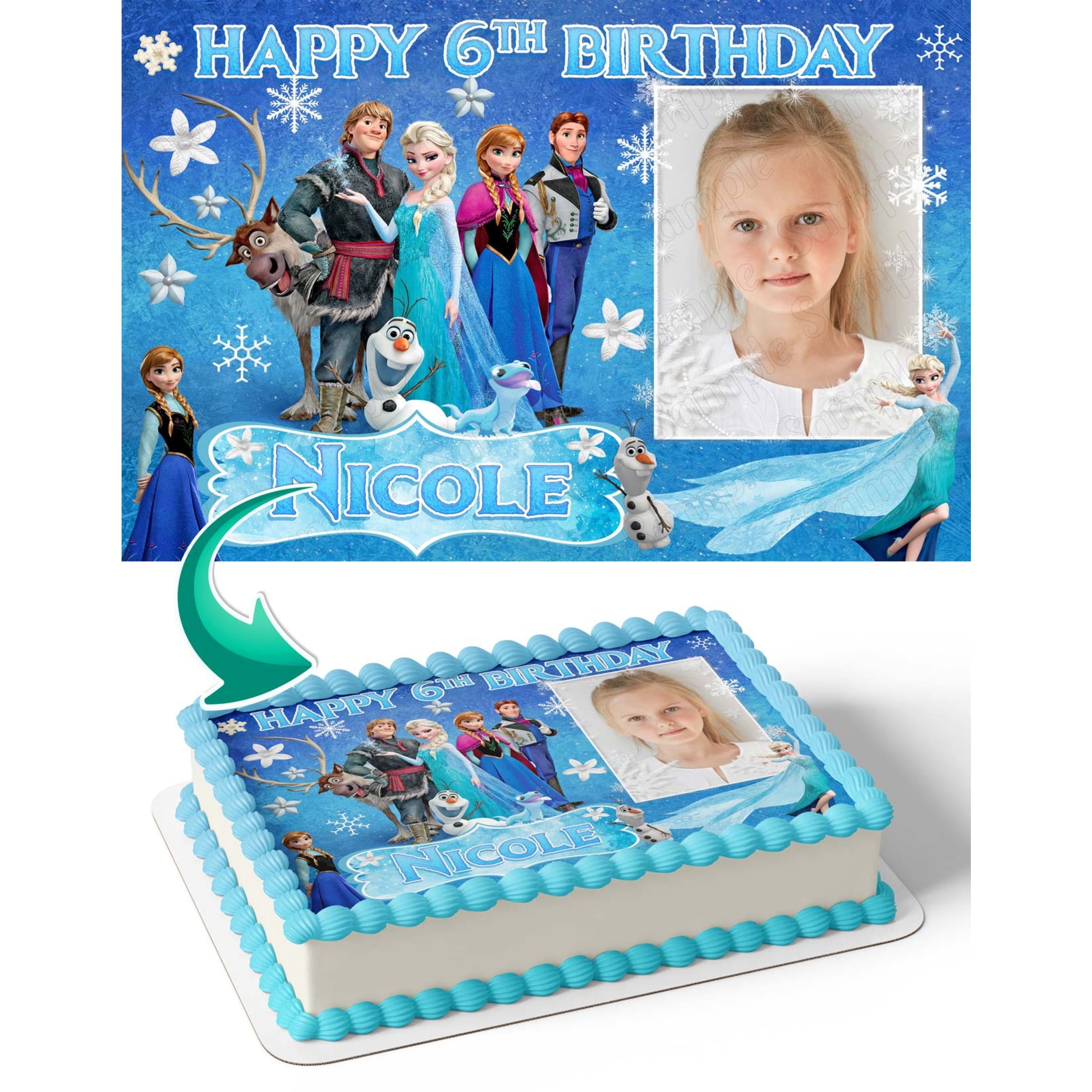 Ediblecaketopper Frozen Anna Elsa Photo Frame Edible Cake Topper Image ...