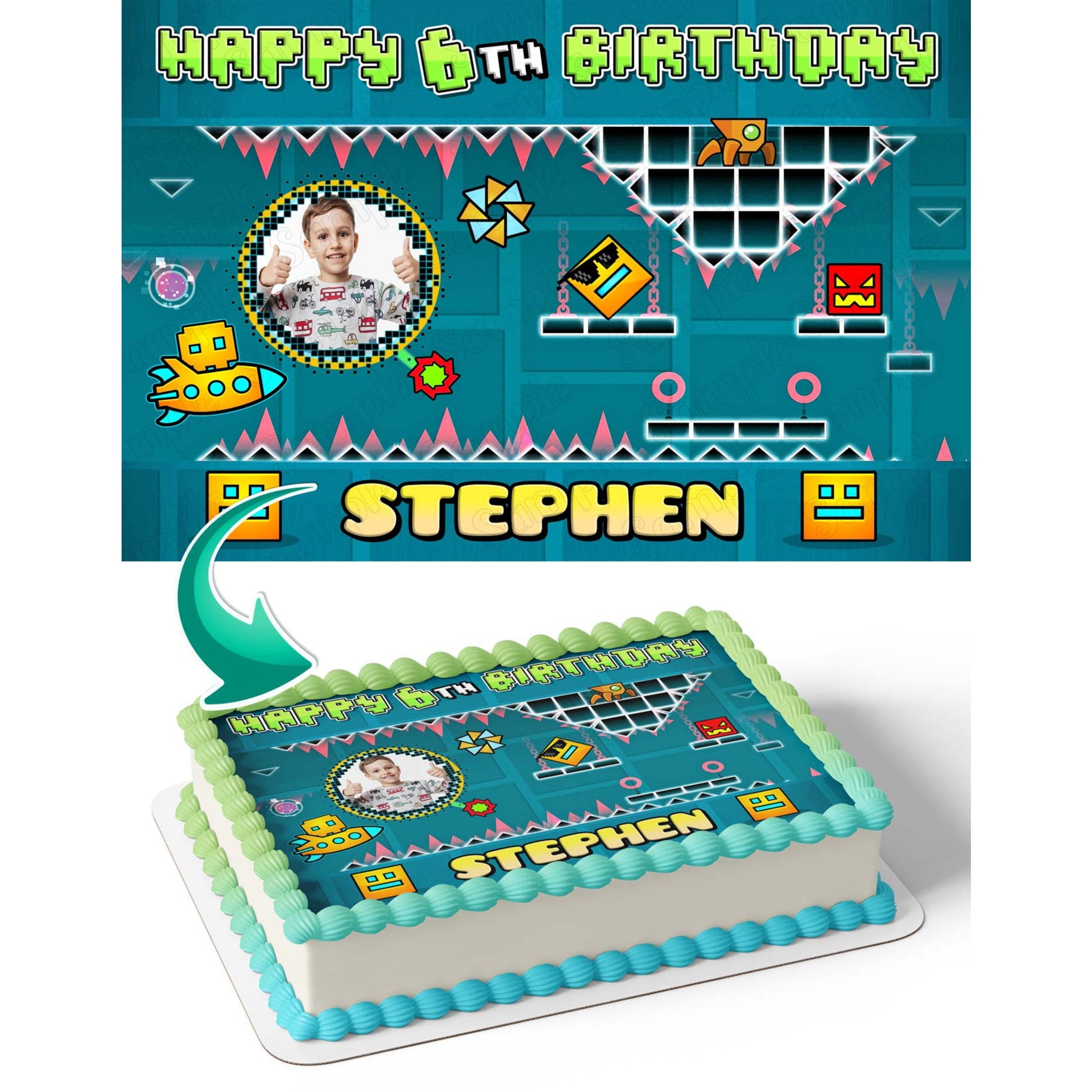 Ediblecaketopper Geometry Dash Photo Frame Edible Cake Topper Image ...