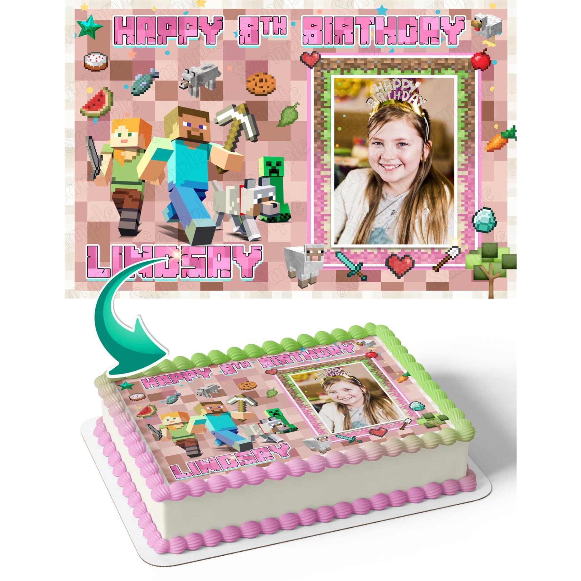 Ediblecaketopper Minekraft Girls Photo Frame Edible Cake Topper Image ...