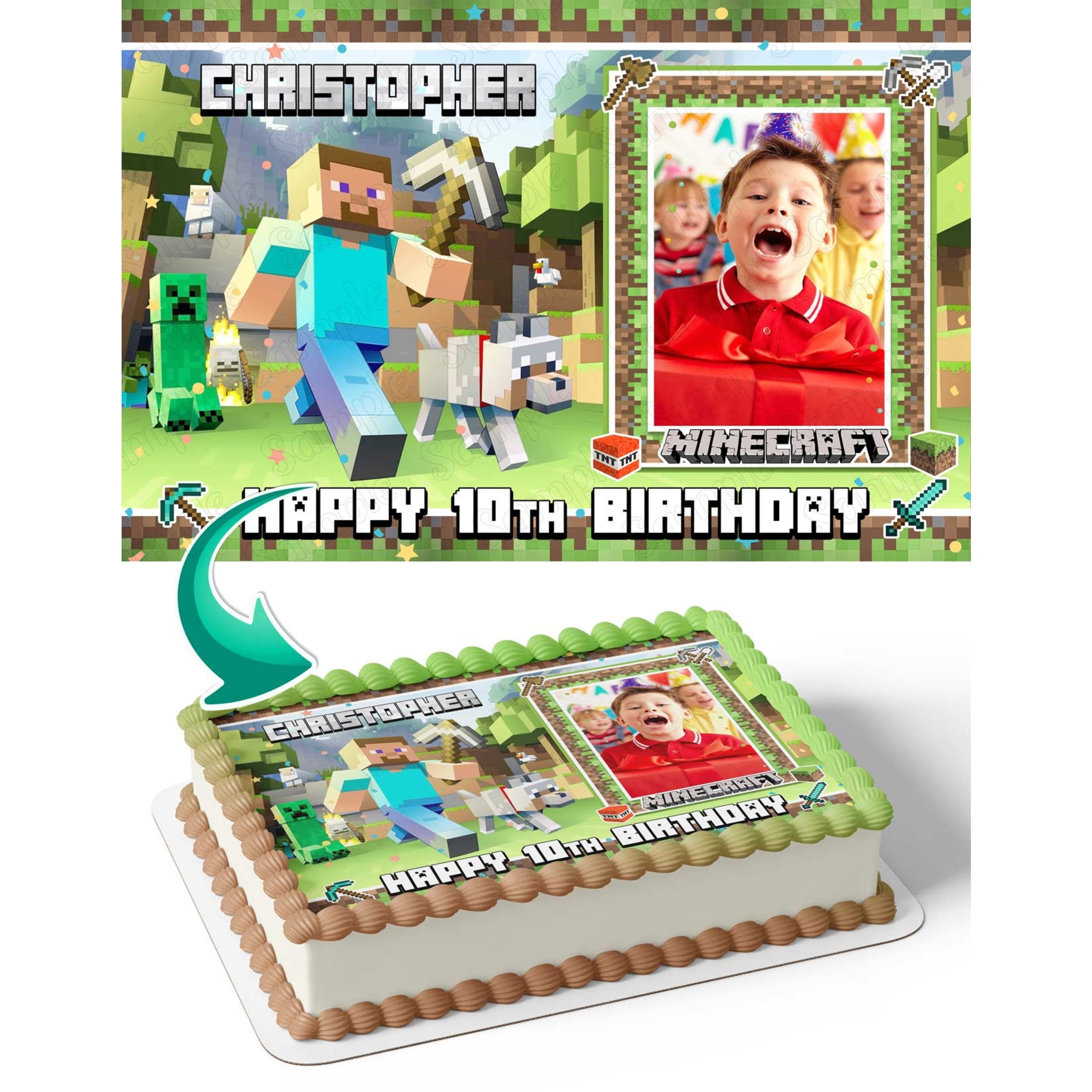Ediblecaketopper Minekraft Photo Frame Edible Cake Topper Image - 16x10 In. Rectangle, Physical ...