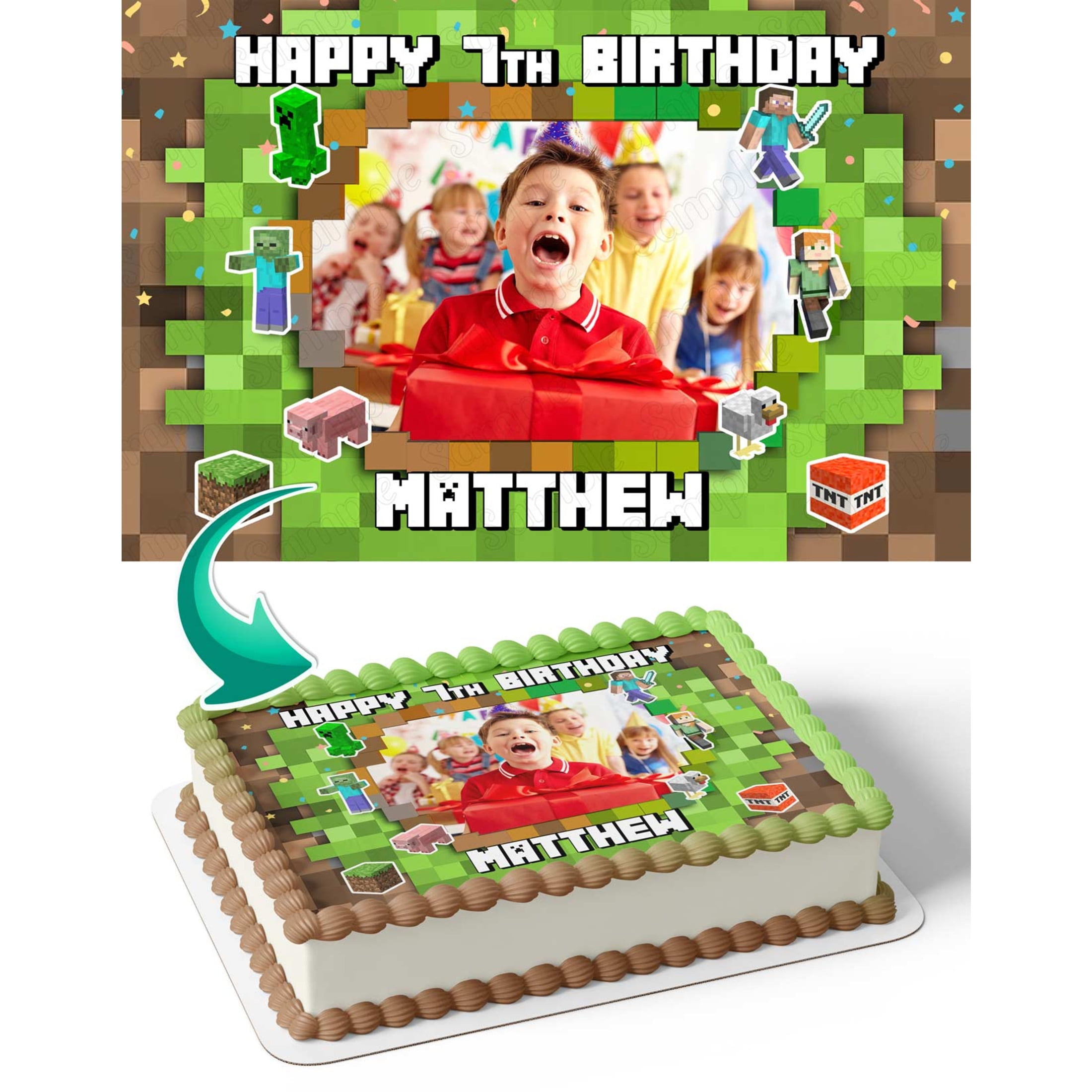 Ediblecaketopper Minekraft Pixel Photo Frame Edible Cake Topper Image ...