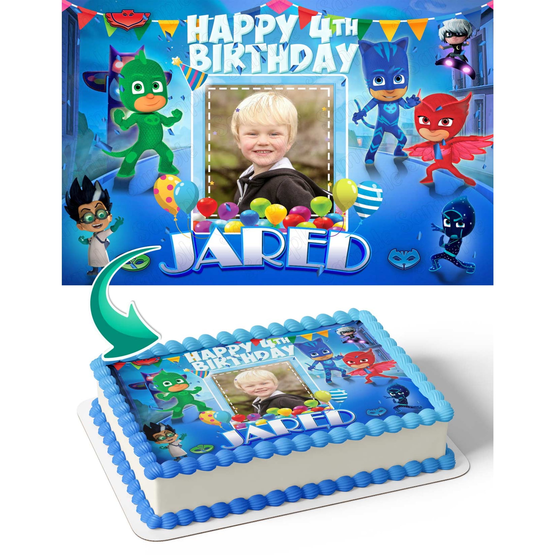Ediblecaketopper Pj Masks Gekkocat Boy Owlette Photo Frame Edible Cake ...