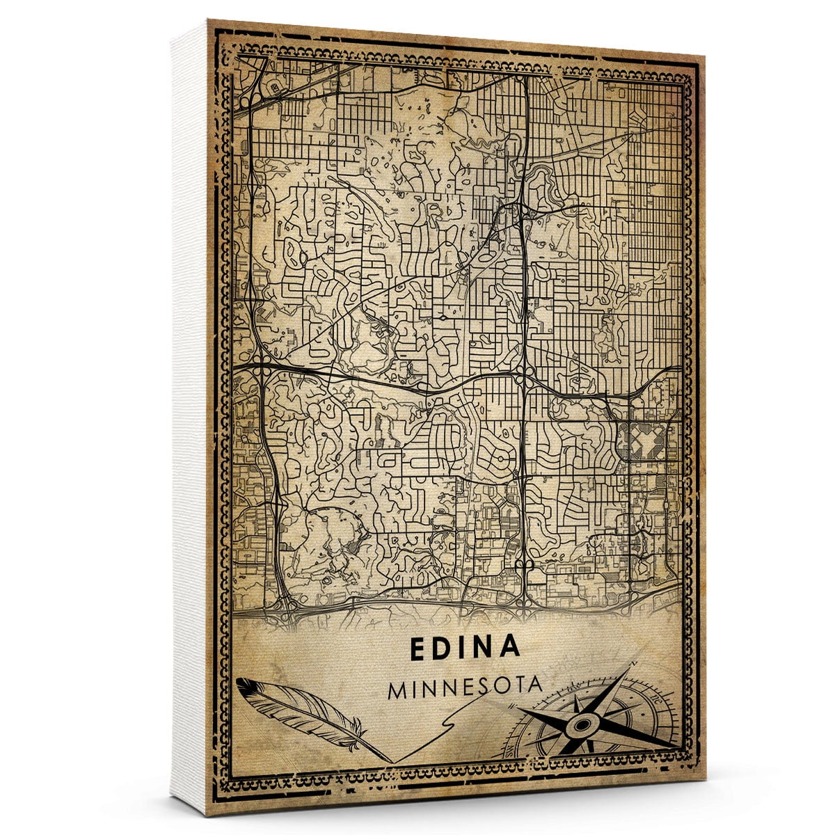 Edina Vintage Map Prints Canvas, Minnesota Map Art Canvas, Canvas ...