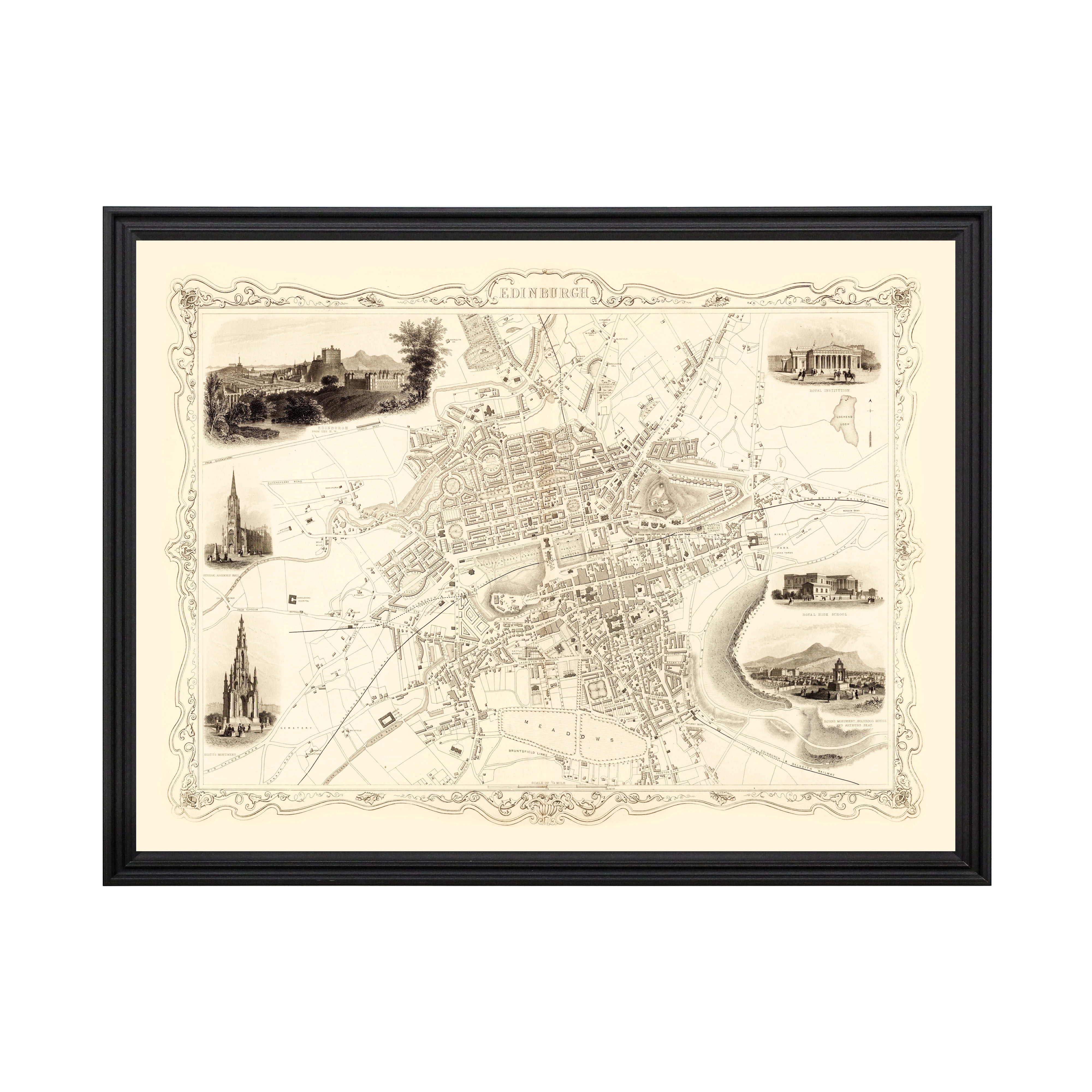 Edinburgh Art, 1851 Vintage Map of Edinburgh Scotland History Wall ...