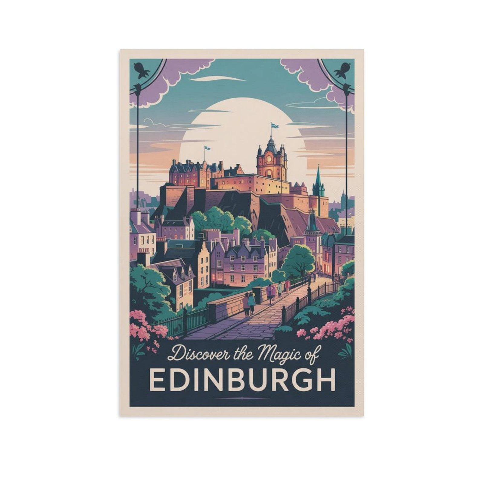 Edinburgh Castle Classic Poster Retro Scottish Cityscape with Old Town ...