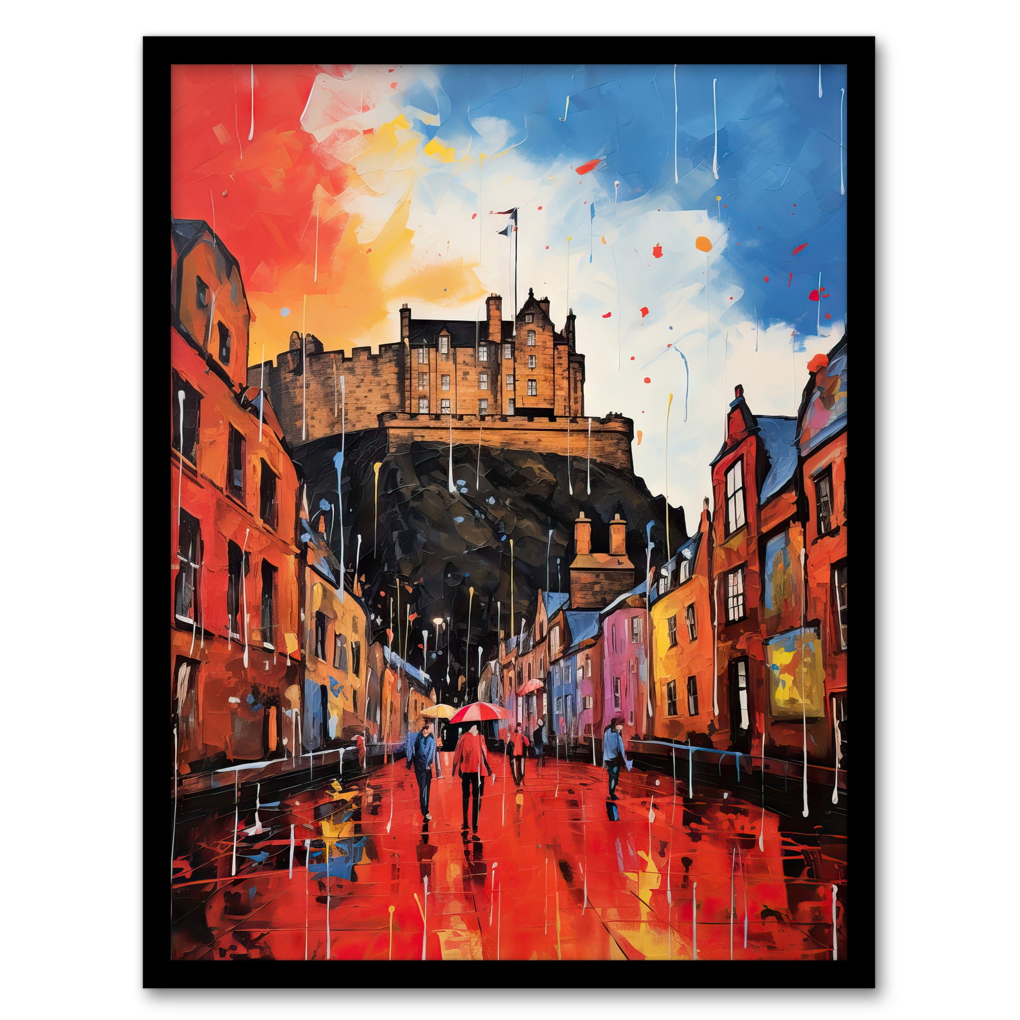Edinburgh Castle Vibrant Oil Painting Autumn Rain Cityscape Art Print ...