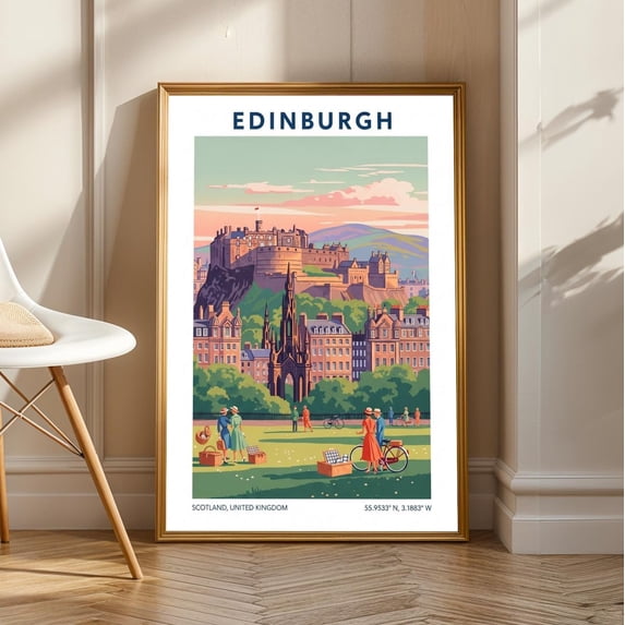 Edinburgh Castle Vintage Travel Poster: Scottish Gouache Landscape Art ...