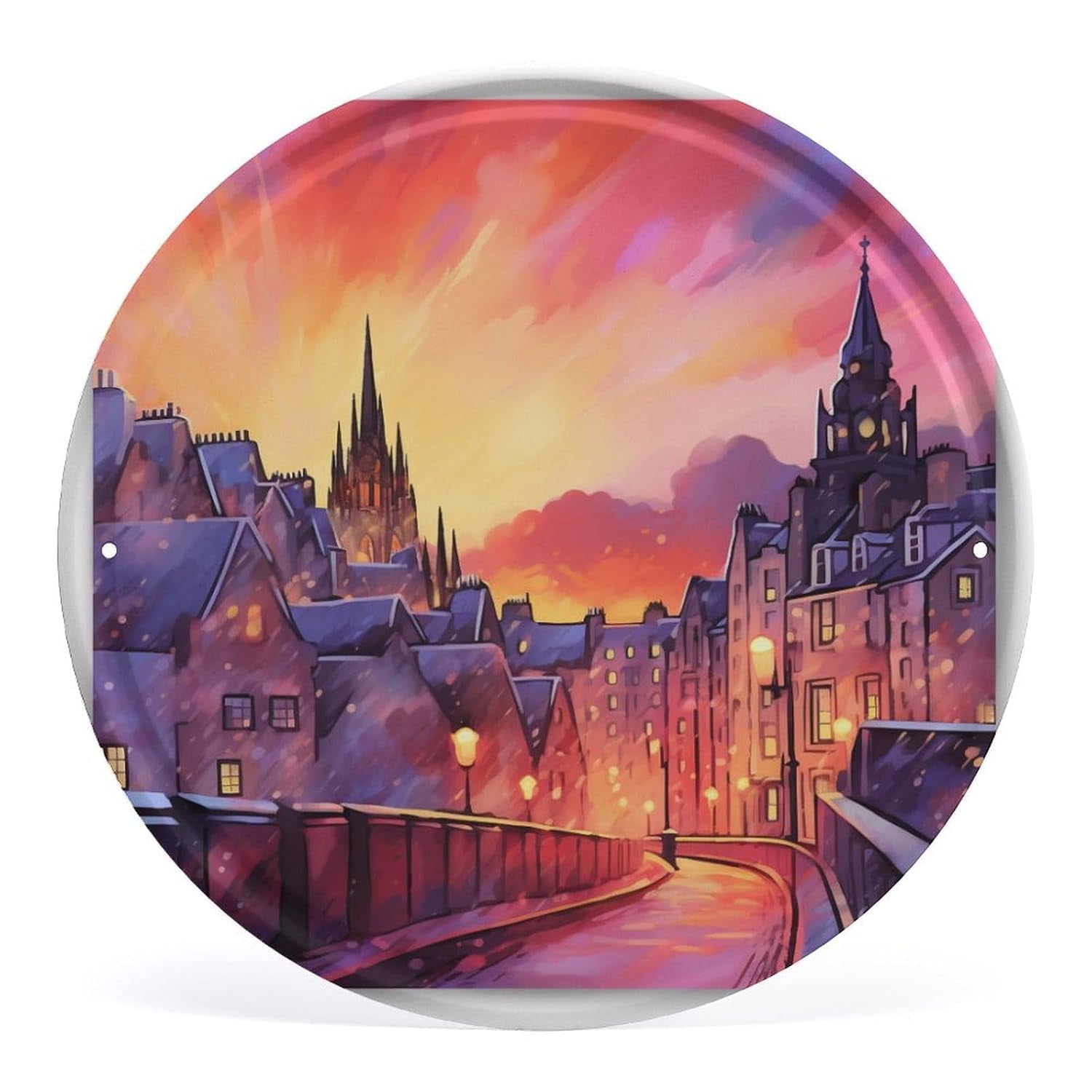 Edinburgh Cityscape Round Aluminum Sign Edinburgh Lovers Novelty Metal ...