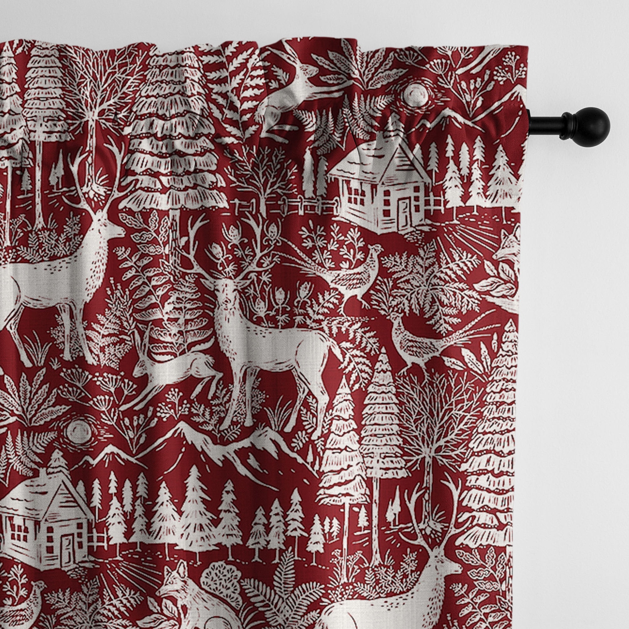 Edinburgh Maroon Red/White Pole Top Drapery Panel - Pair 50"x132 ...