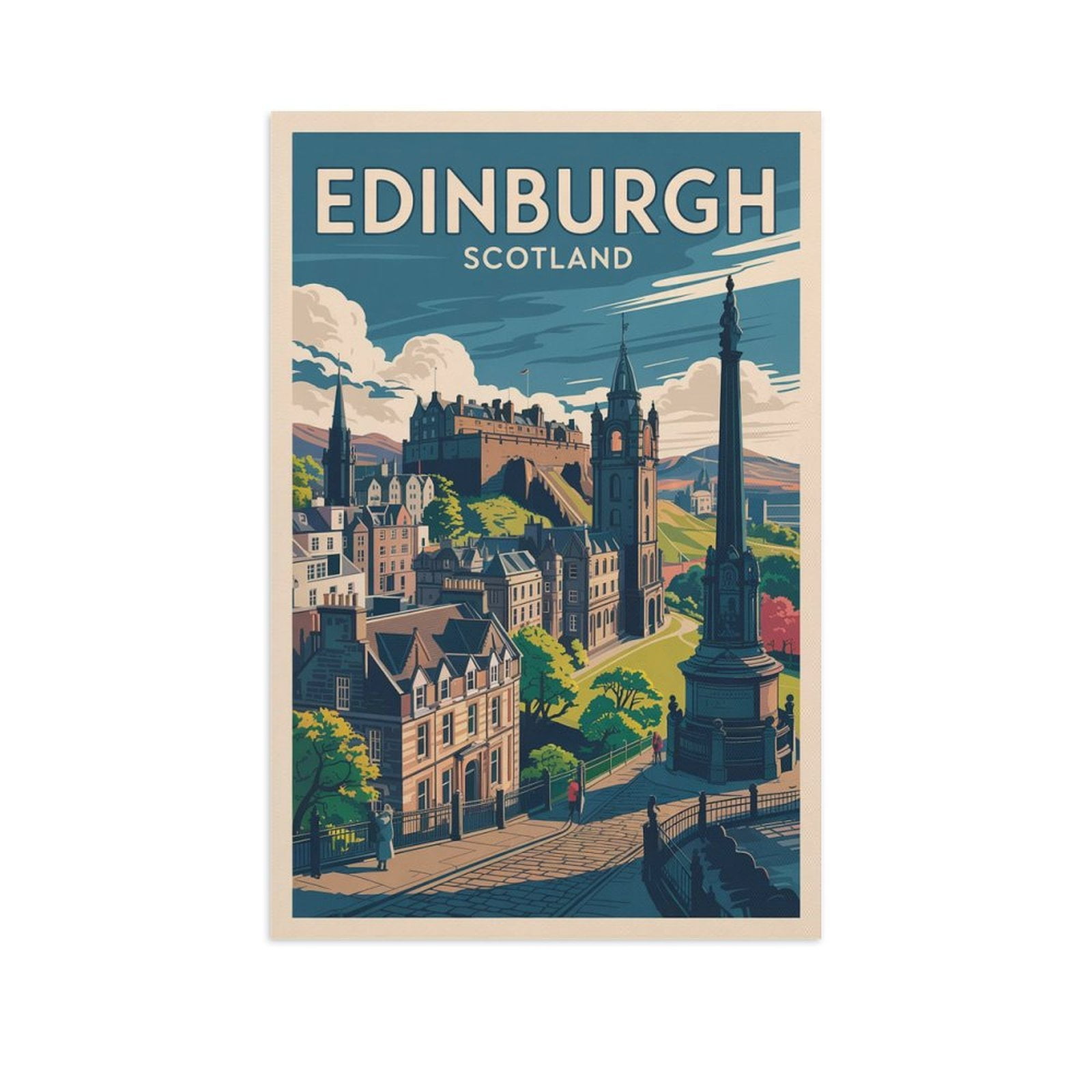 Edinburgh Retro Travel Poster Vintage Scottish City Tourism with Castle ...