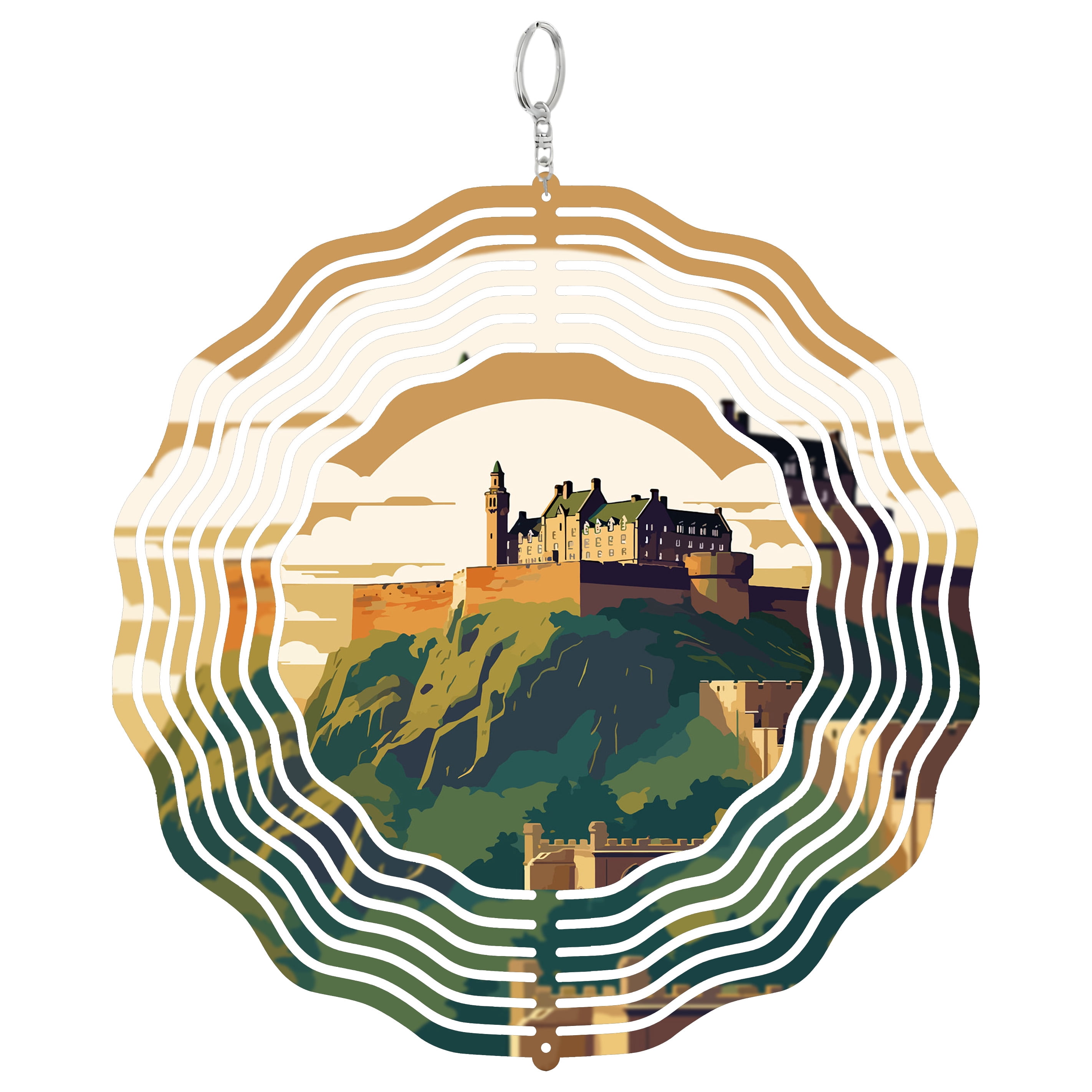 Edinburgh Scotland Castle Skyline 3D Wind Spinner Metal Kinetic Hanging ...