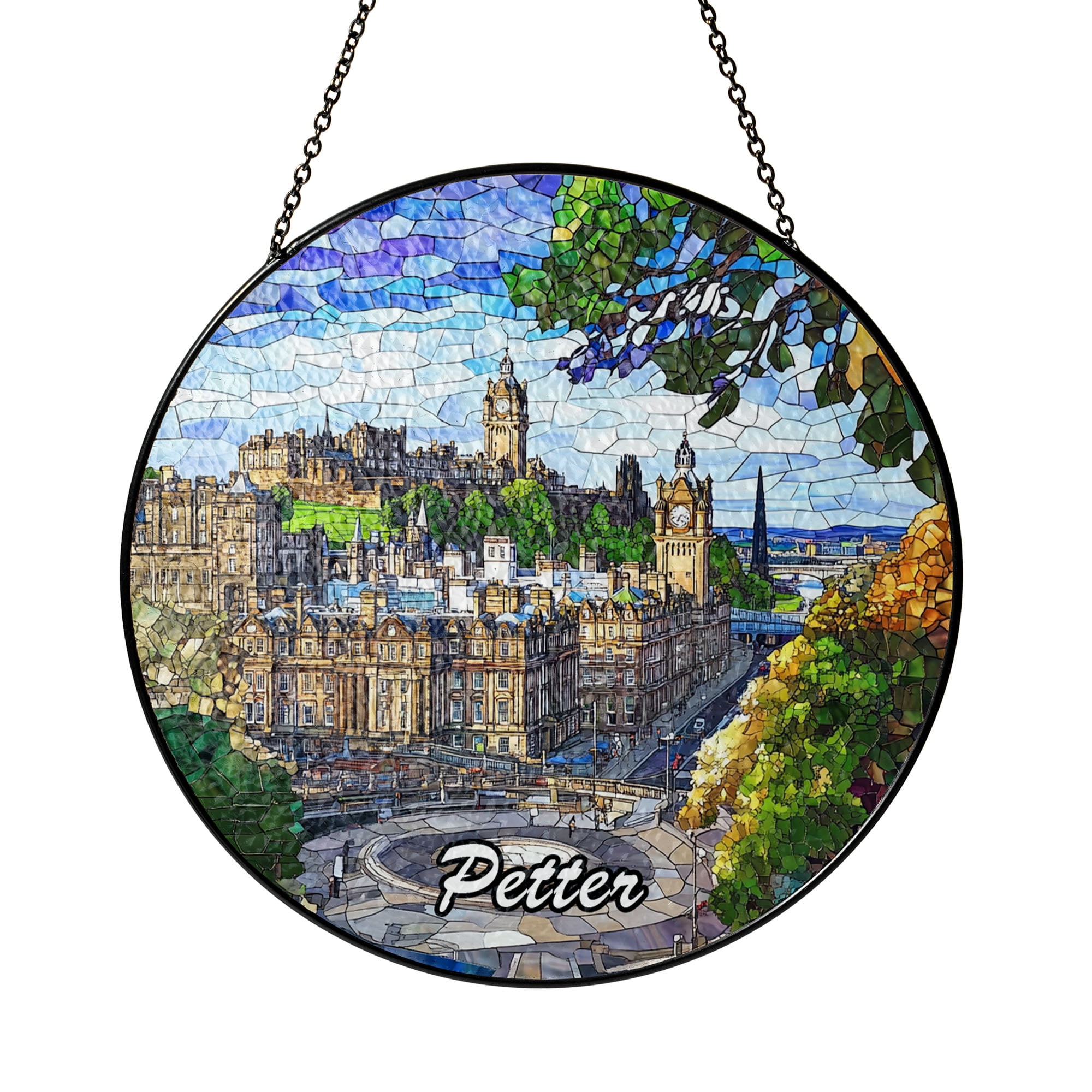 Edinburgh Stained Glass Suncatcher - Custom Name Scotland City Landmark ...