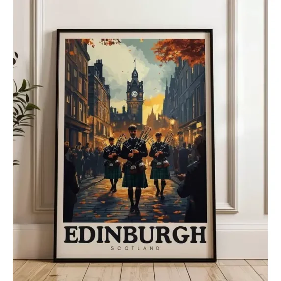 Edinburgh Travel Poster - Scotland Wall Art Print, Illustration Poster ...