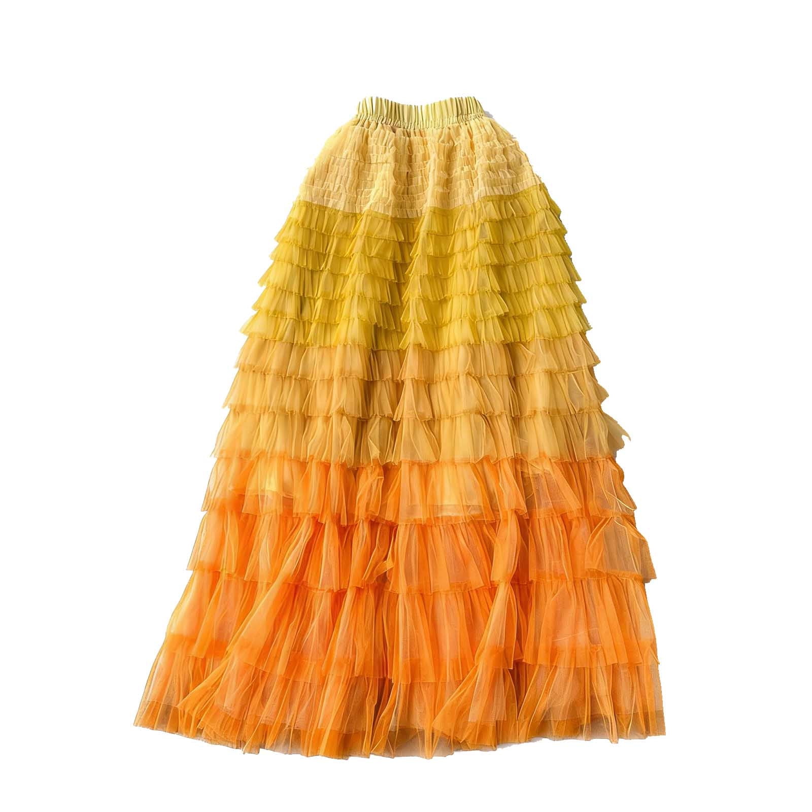 Ediodpoh Carnival Womens Skirt Gradient Color Mesh Insert Tiered Skirt ...