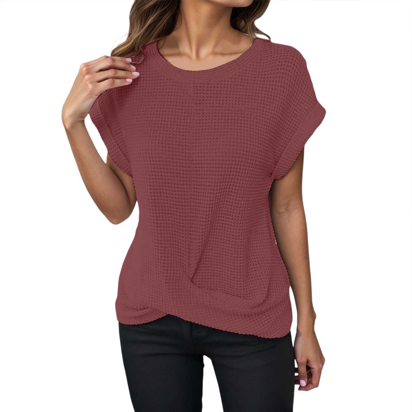 Ediodpoh Casual Women's T Shirts for Everyday Wear Short Sleeve Knitted ...