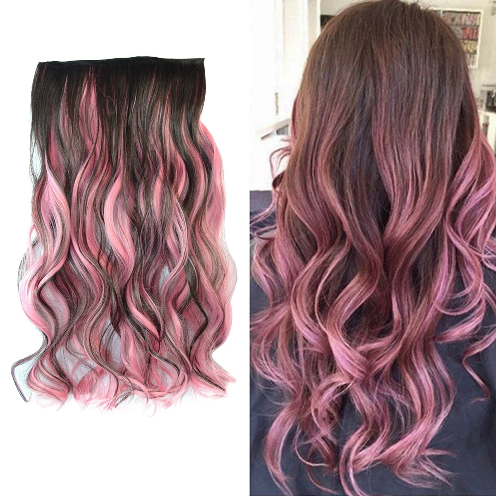 Ediodpoh Color Highlights Five Clip Hair Extensions Curly Wig Piece ...