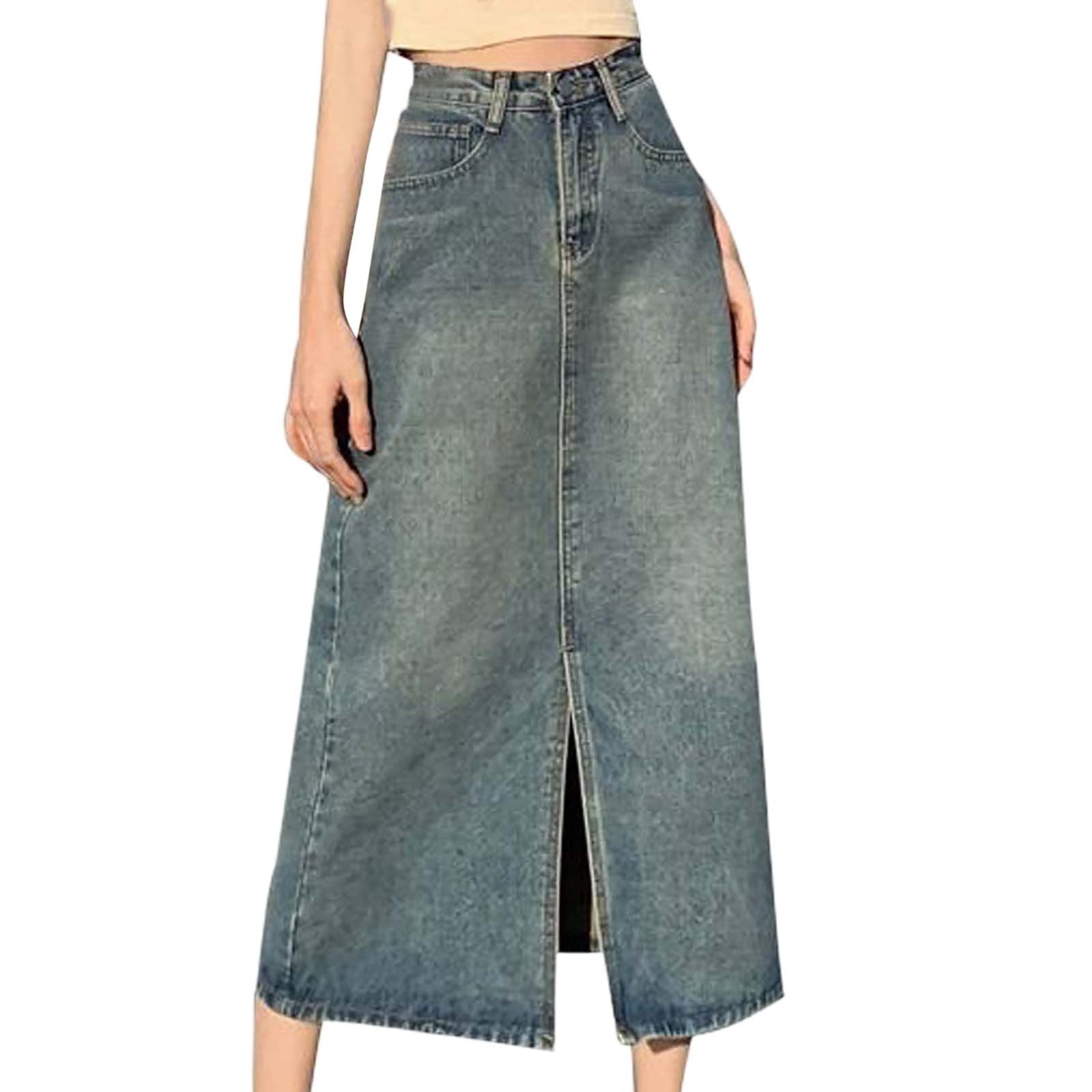 Ediodpoh Denim Maxi Skirt Women's High Waist Denim Skirt Retro Straight ...