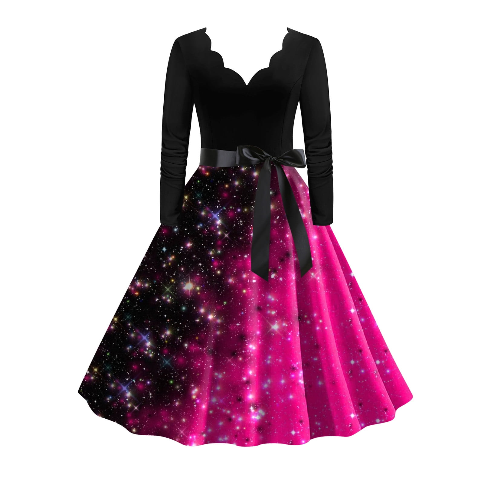 Ediodpoh Dresses For Women Party Dress V Neck Long Sleeve Dress Cocktail Dress A Line Swing