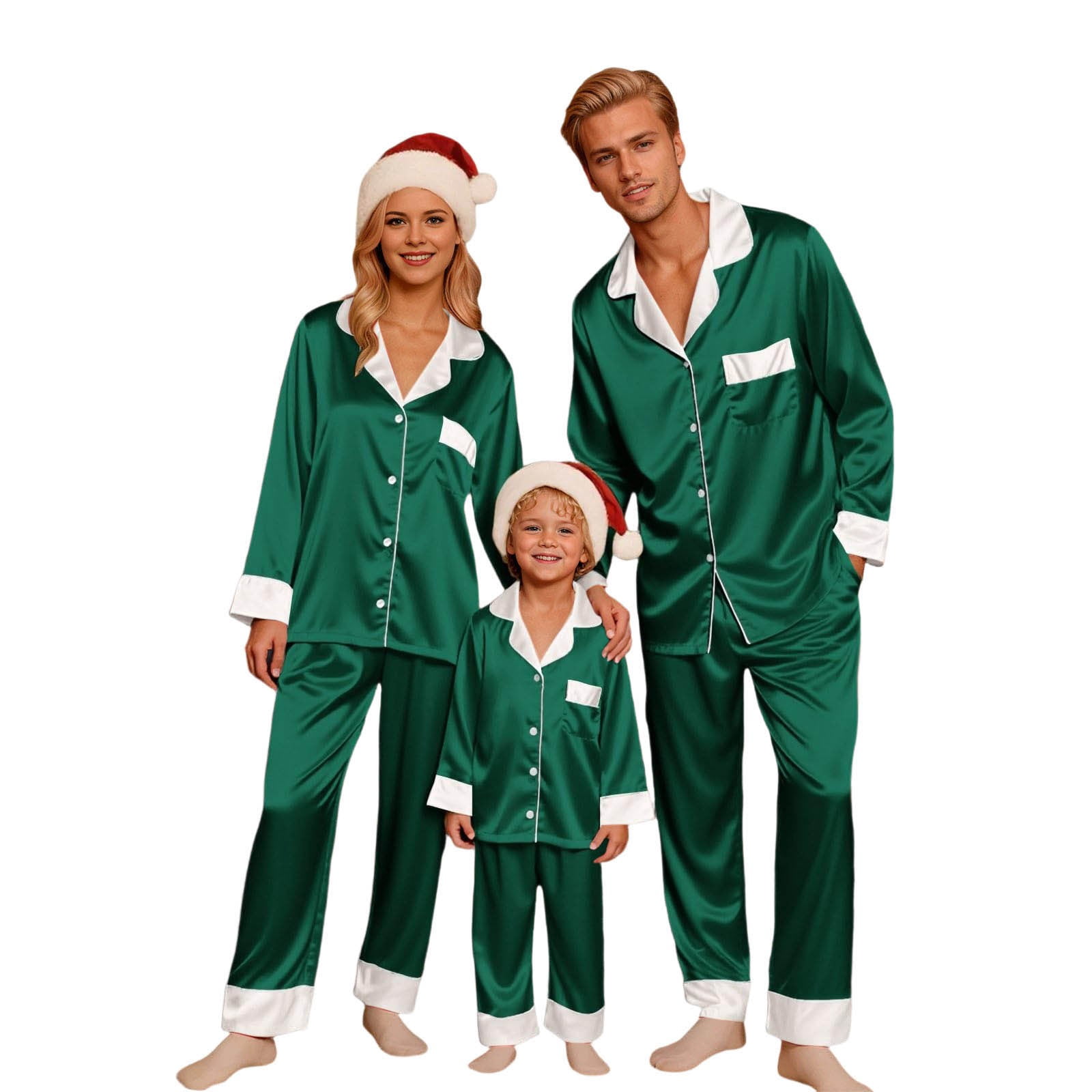Ediodpoh Family Matching Pajamas Long Sleeve Silk Stain Sleepwear for ...