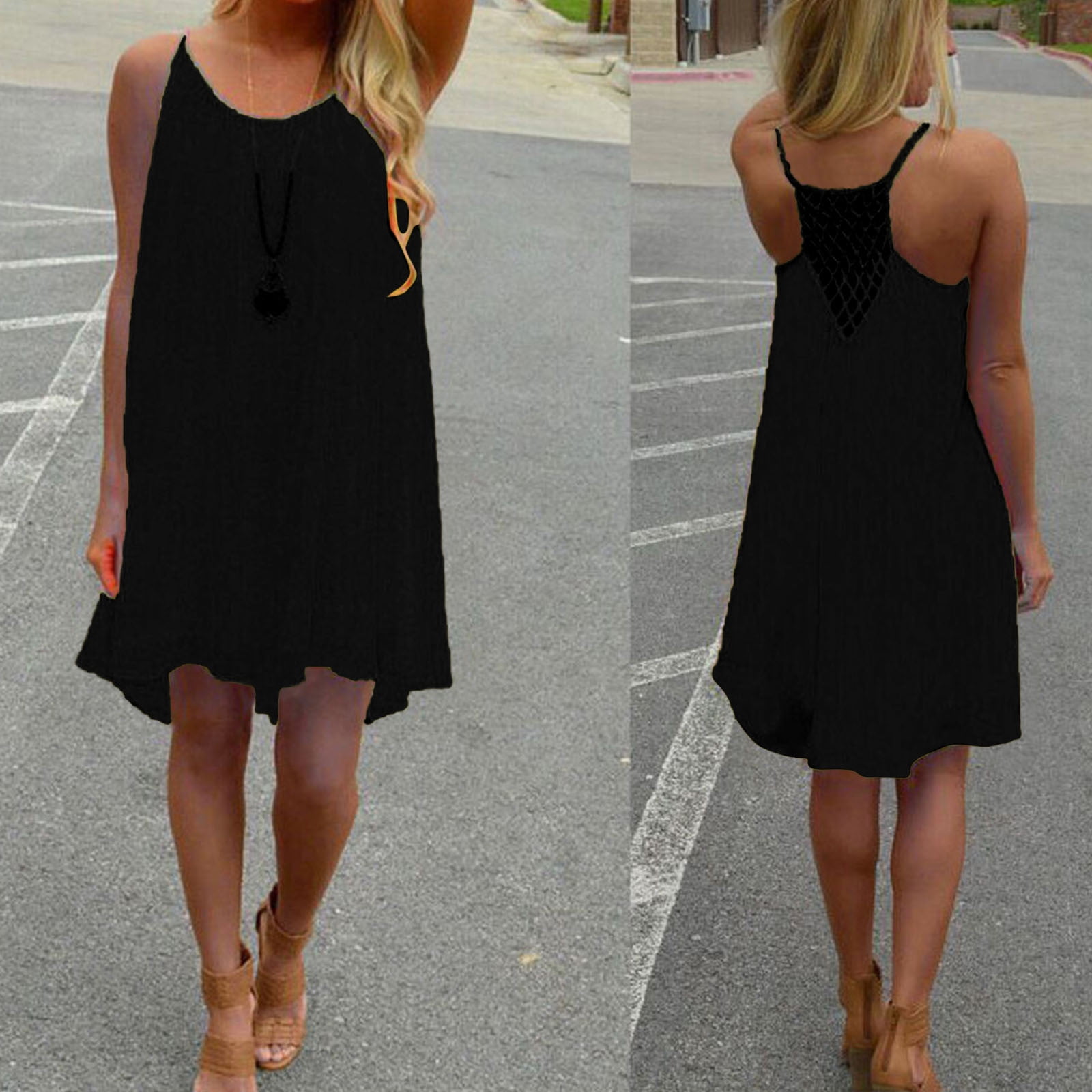 Ediodpoh Fashion Women Spaghetti Strap Back Howllow Out Summer Chiffon ...