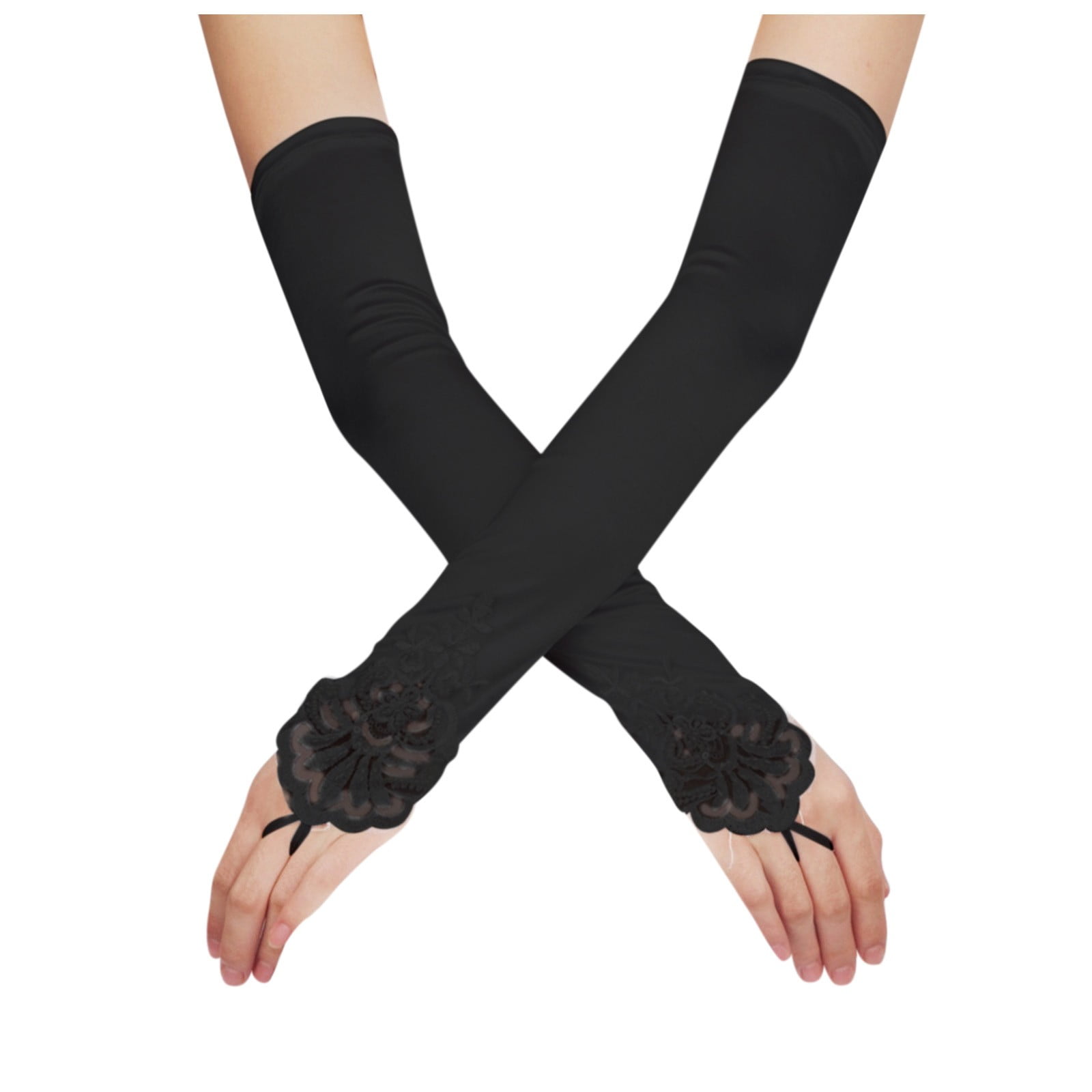 Ediodpoh Fingerless Long Red Gloves Pierced Elbow Length Satin Gloves ...